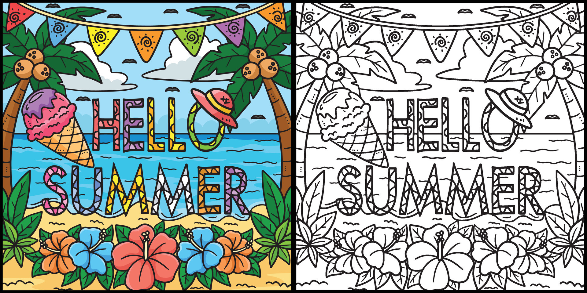 Hello Summer Coloring Page Colored Illustration 27584229 Vector Art at ...