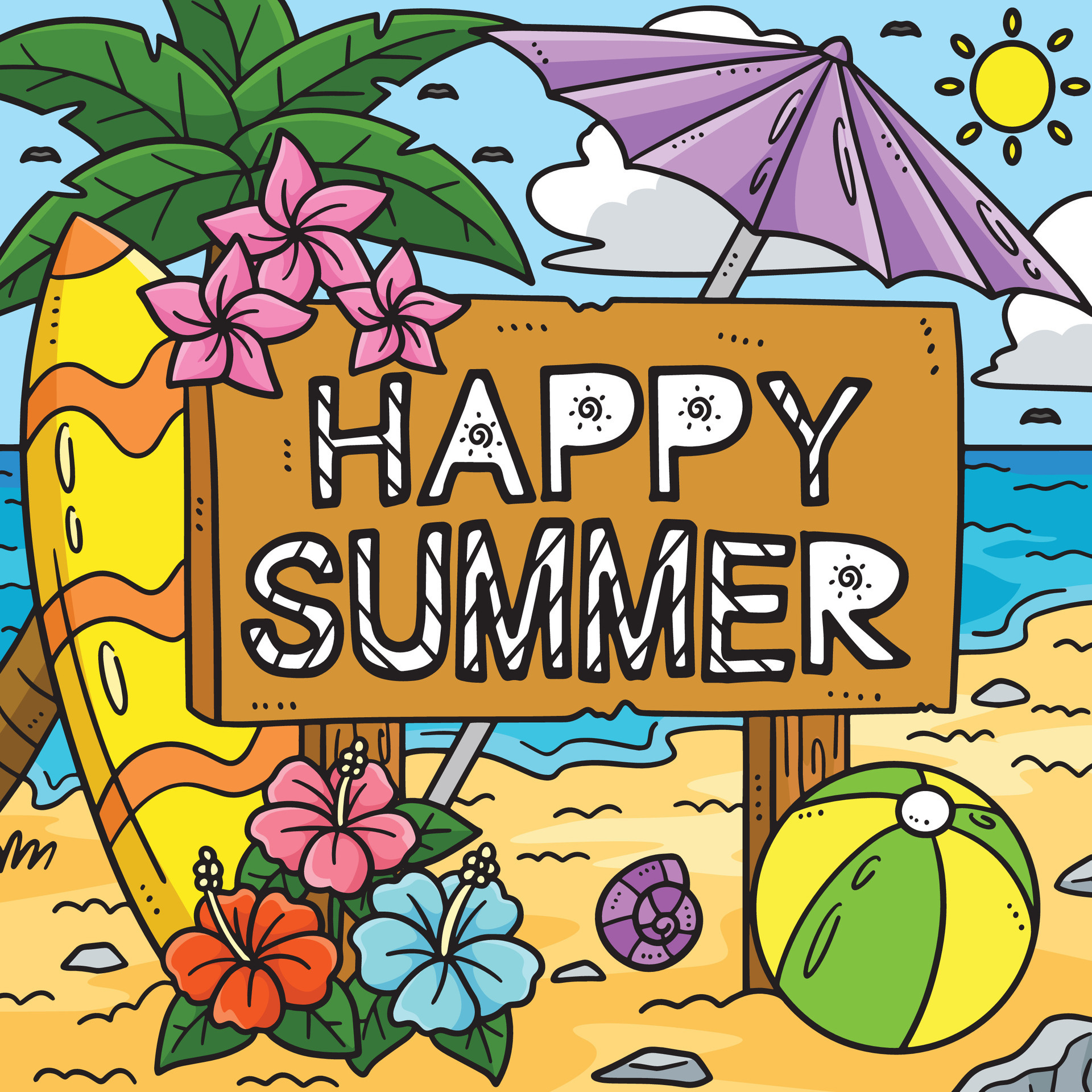 Happy Summer Colored Cartoon Illustration 27584239 Vector Art at Vecteezy
