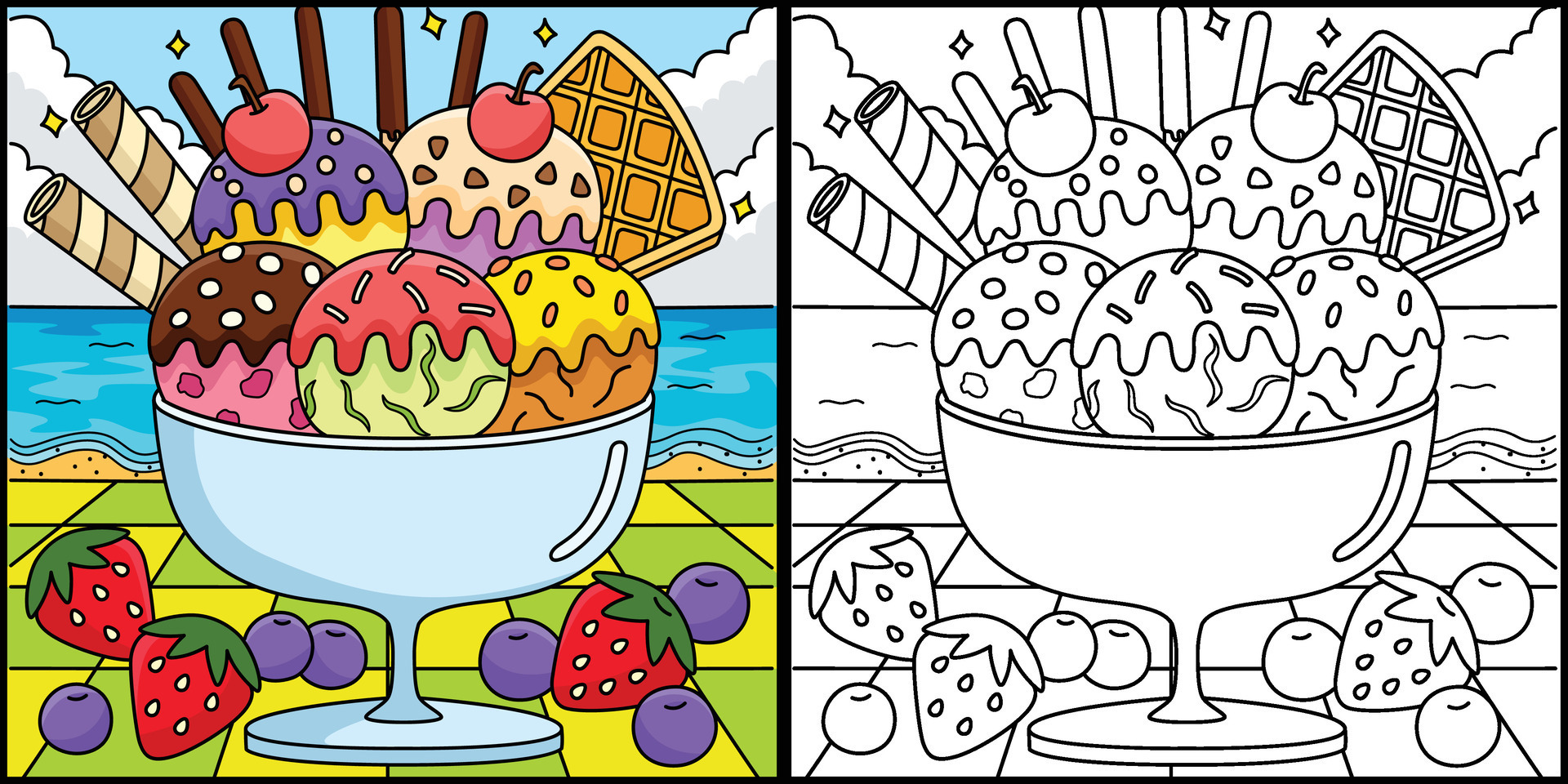 Ice Cream on the Beach Summer Illustration 27584283 Vector Art at Vecteezy