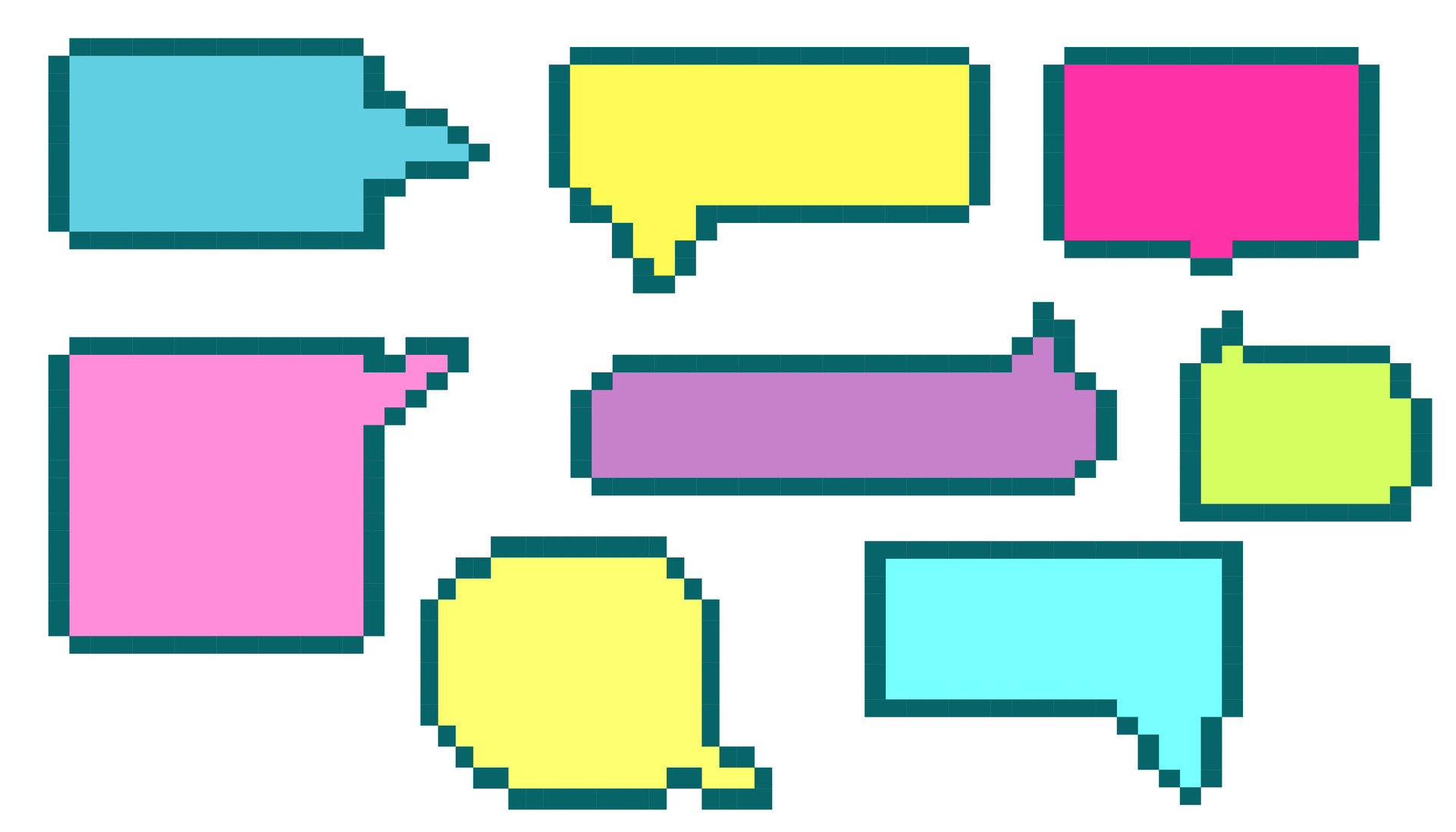 Pixelated y2k colored speech bubble. Geometric text pixel dialog boxes ...