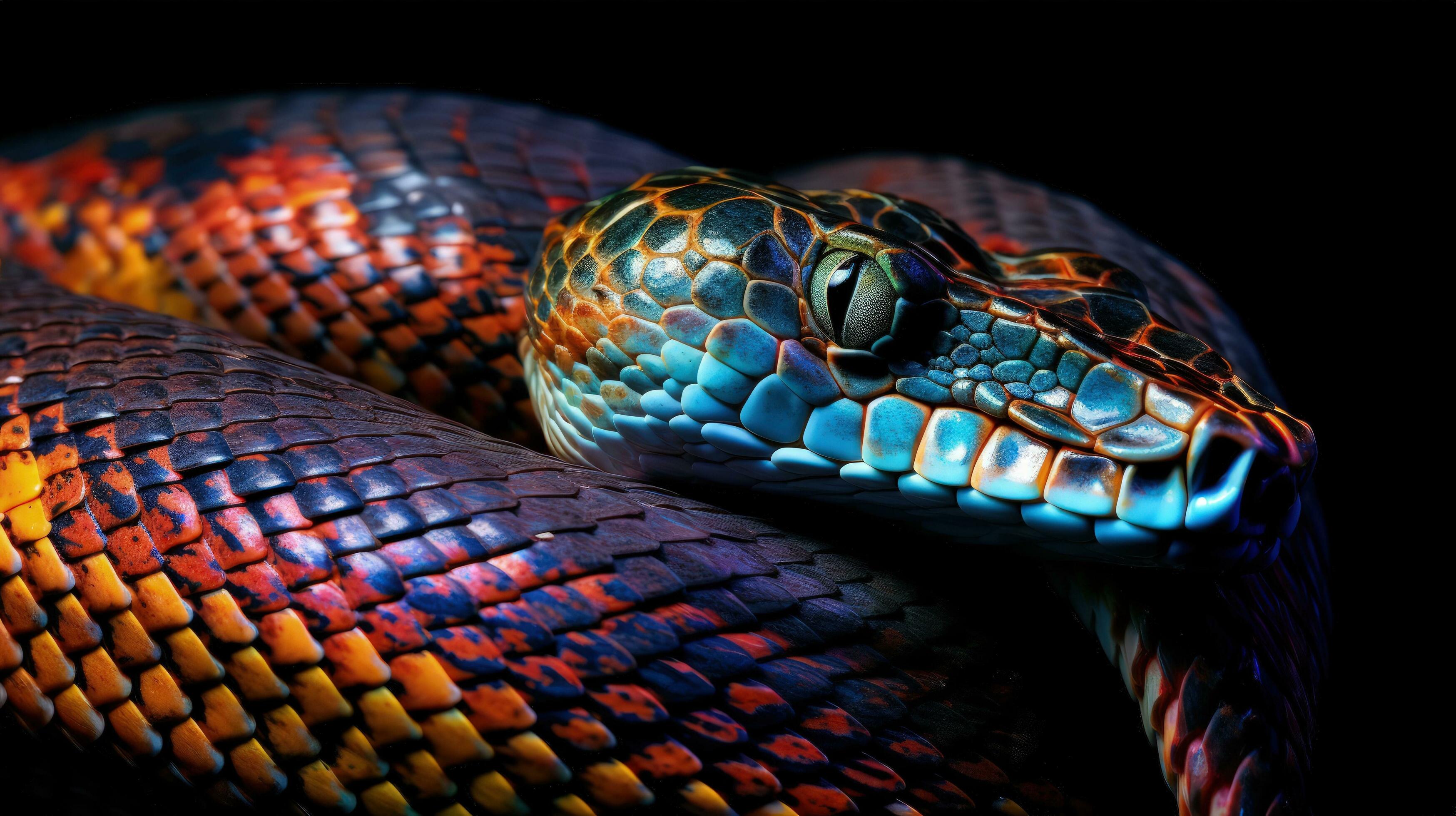 A large python with a mesmerizing pattern waits for prey coiled up in ...