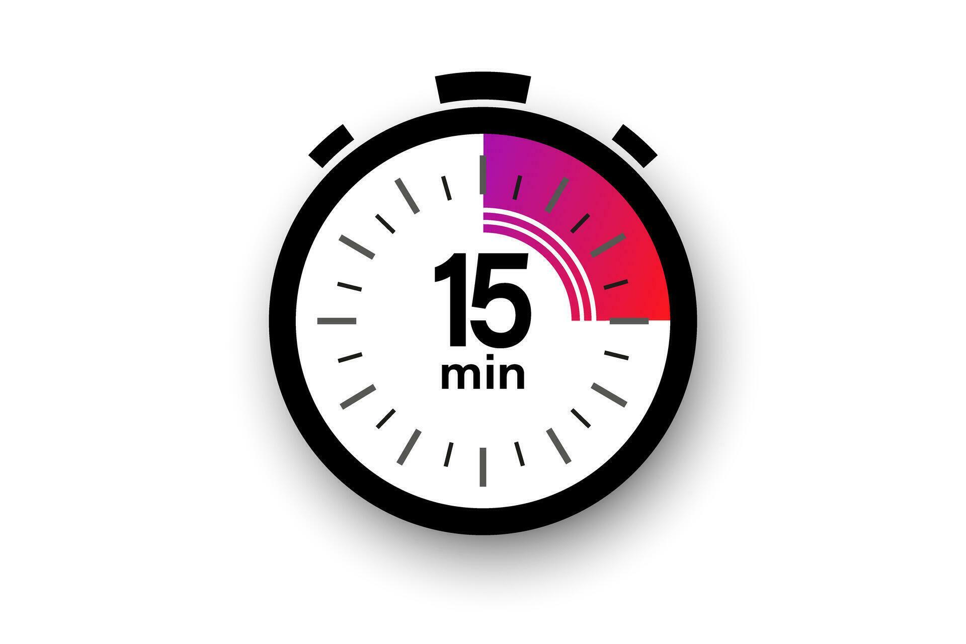 15 minutes timer. Stopwatch symbol in flat style. Isolated vector ... 15 minutes timer. Stopwatch symbol in flat style. Isolated vector ...