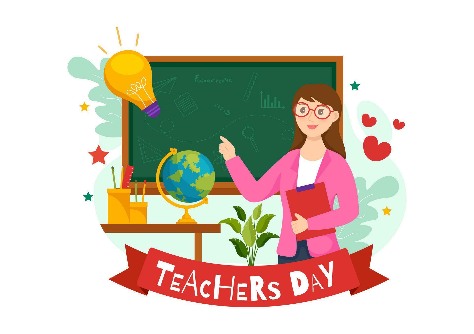Happy Teacher's Day Vector Illustration with School Equipment Such as ...