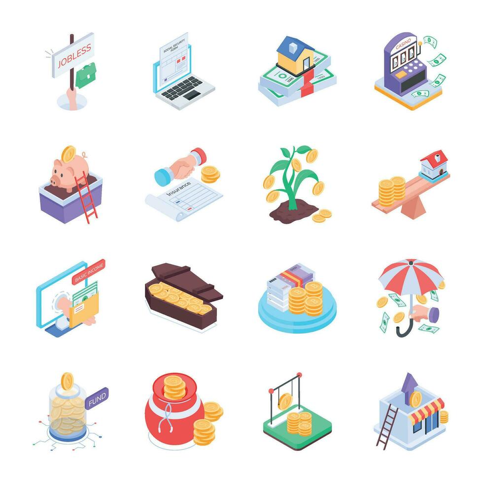 Collection Of Social Benefits Isometric Icons 27607742 Vector Art At Vecteezy