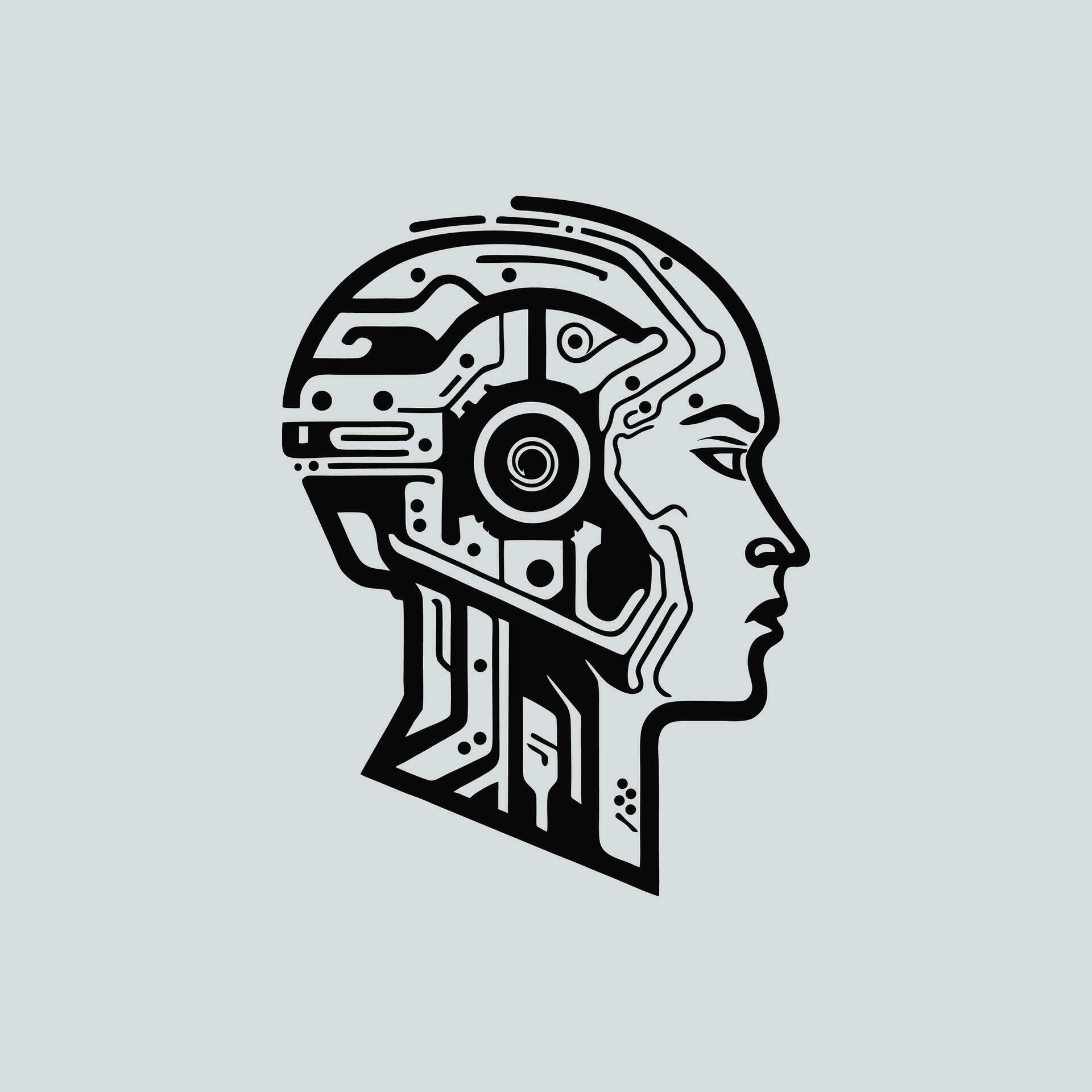 artificial intelligence head robot ai logo, head female or male robotic head brain for ...