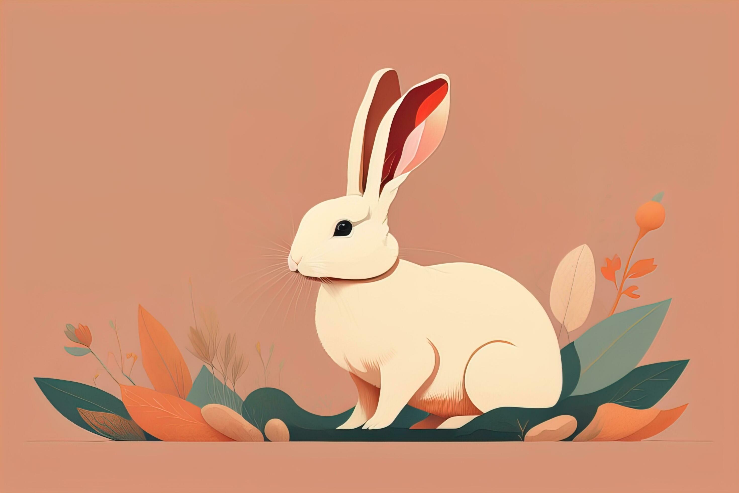 Vector Illustration Of A Cute White Rabbit Sitting On A Solid Colour Background Ai Generative