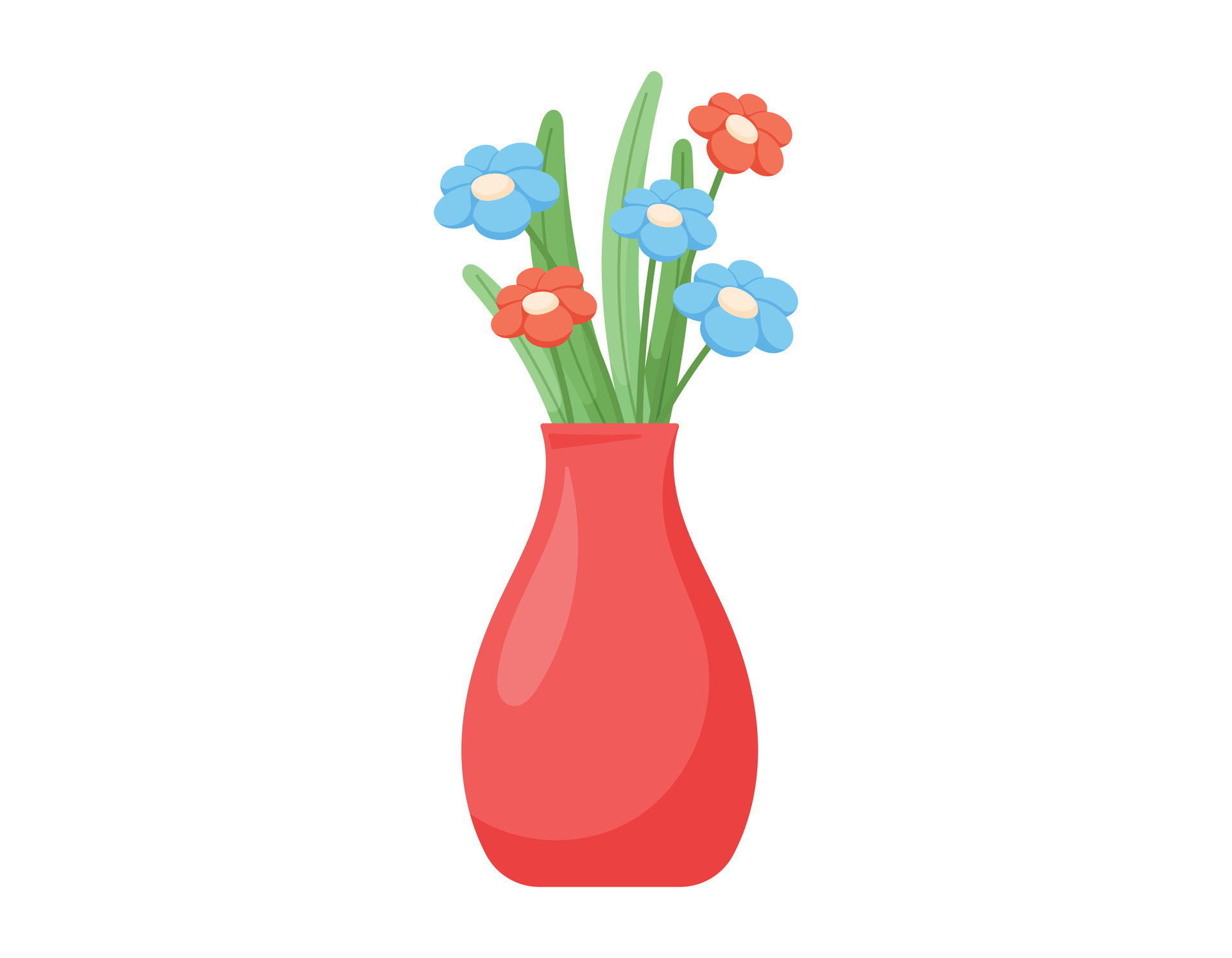 Vector isolated cartoon Red decorative vase with blooming flower bouquet. 27612553 Vector Art at ...