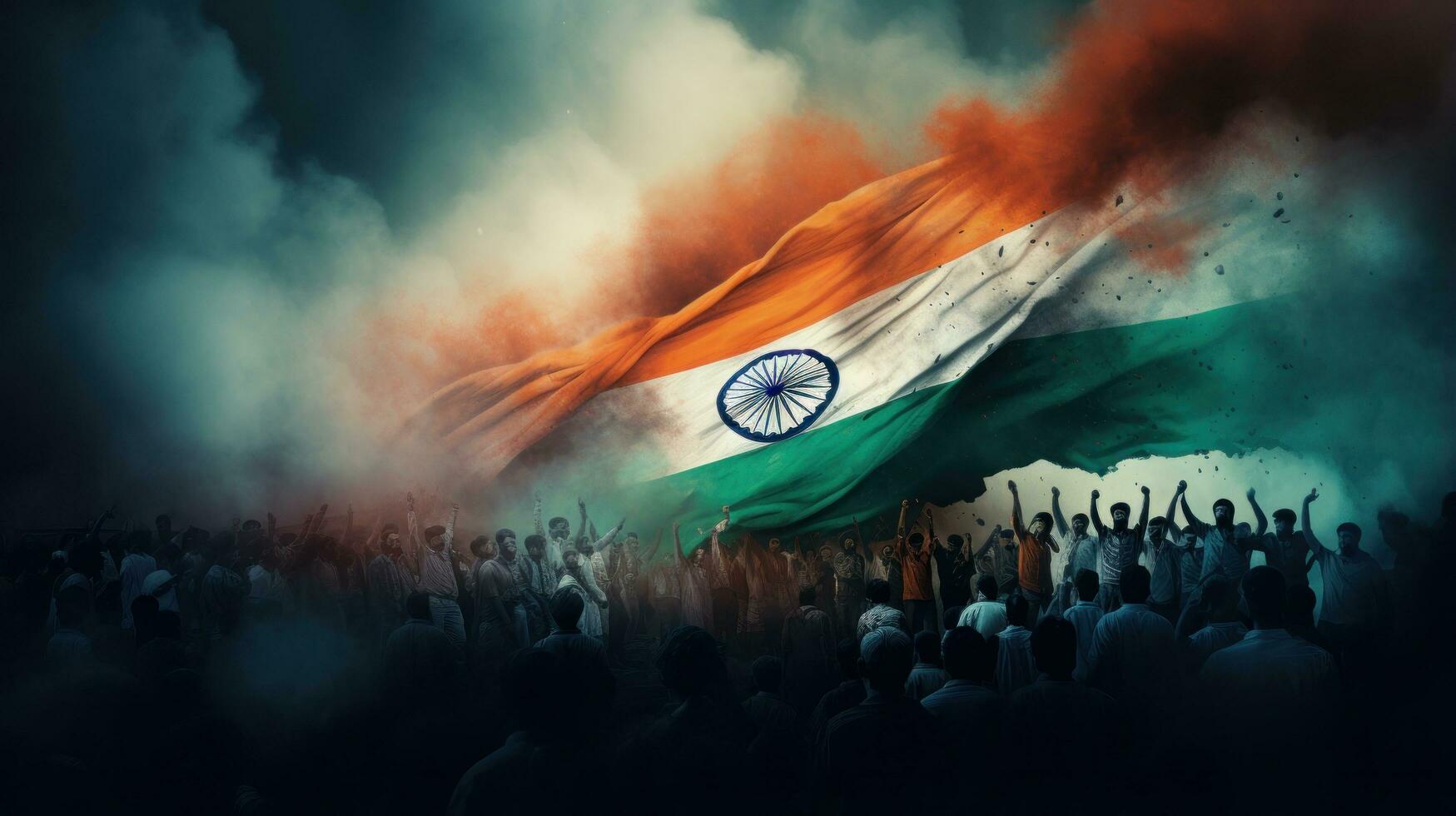Crowd of people waving the indian flag. 27614762 Stock Photo at Vecteezy