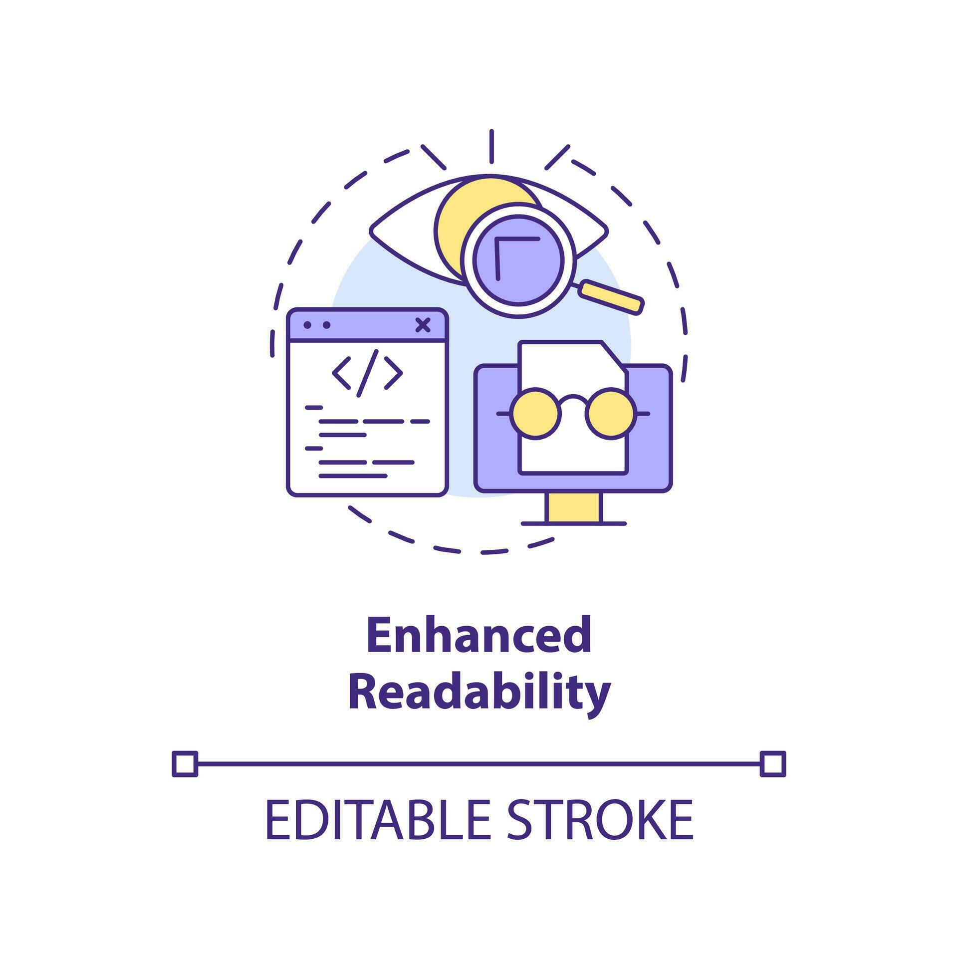 Enhanced code readability concept icon. Functional programming benefit abstract idea thin line ...