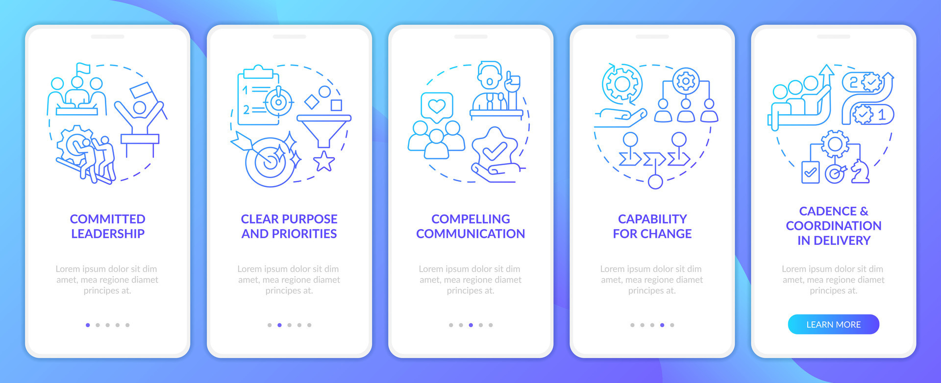 Government Transformation Blue Gradient Onboarding Mobile App Screen Walkthrough 5 Steps
