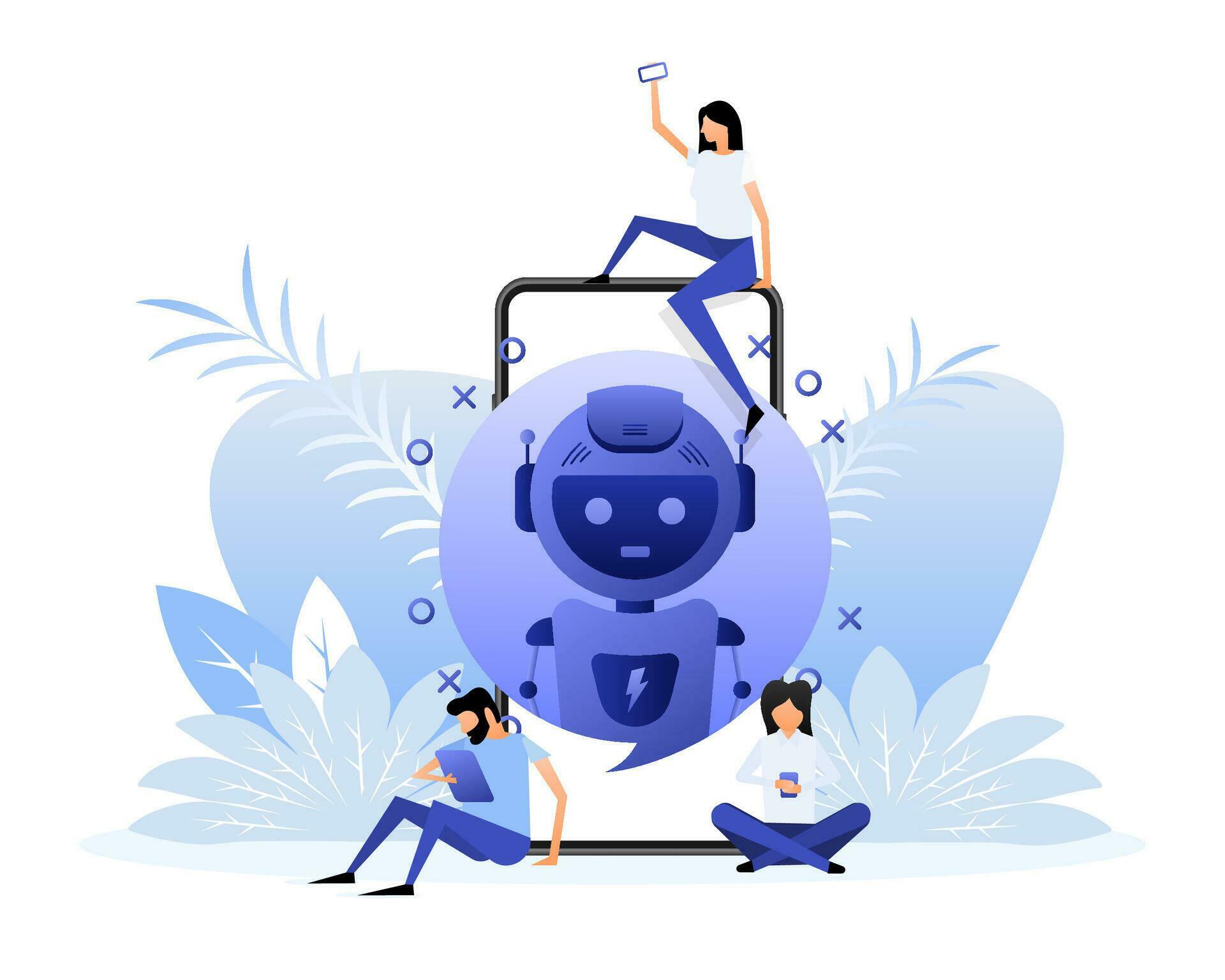 Flat mockup with bot people for mobile app design. Isometric vector ...