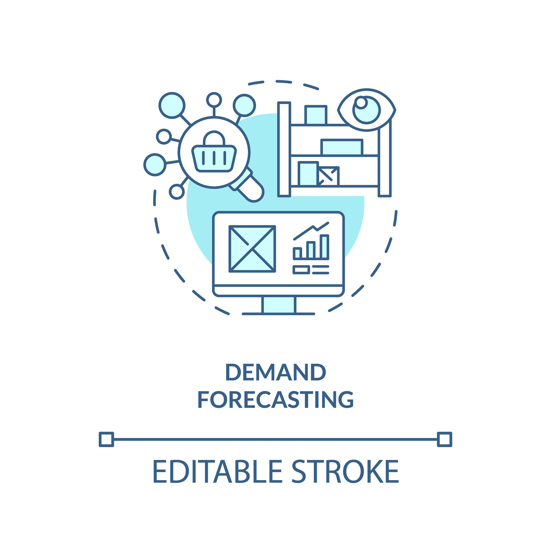 2D editable demand forecasting thin line icon concept, isolated vector ...