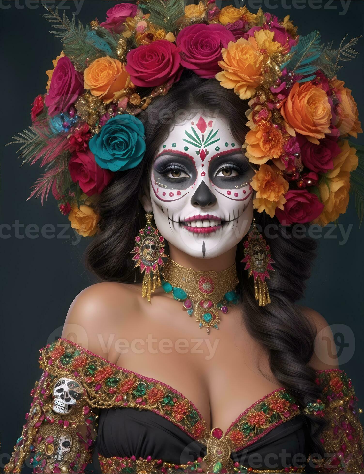 beautiful woman with painted skull on her face for Mexico's Day of the Dead 27663918 Stock Photo ...