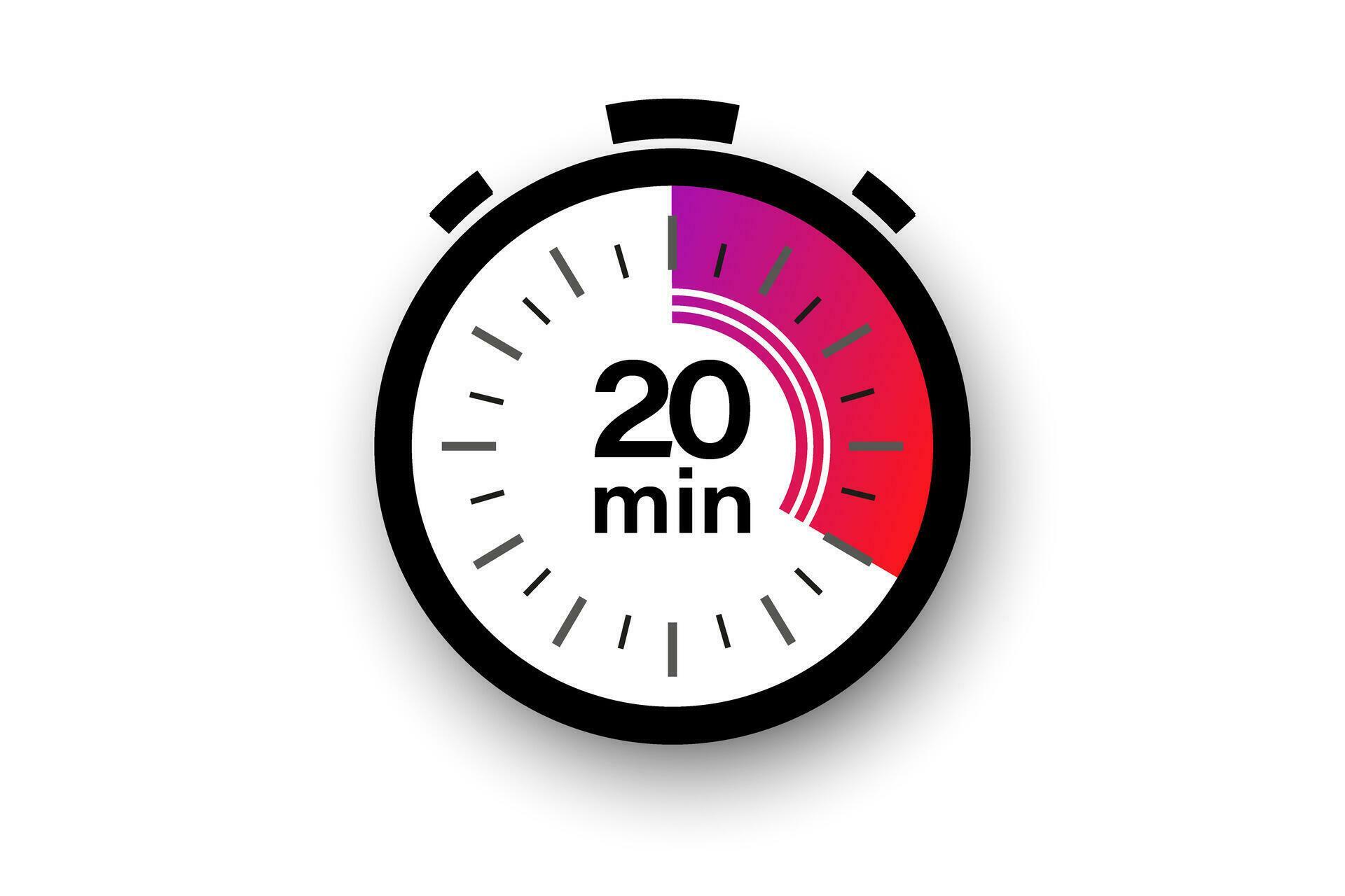 20 minutes timer. Stopwatch symbol in flat style. Editable isolated ...