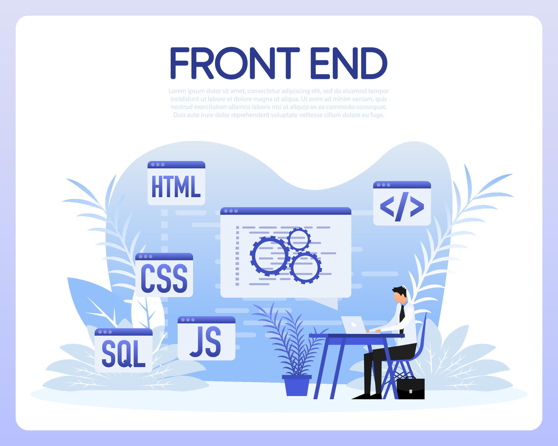 Front end. Software development. Programming code. Vector illustration ... Front end. Software development. Programming code. Vector illustration ...