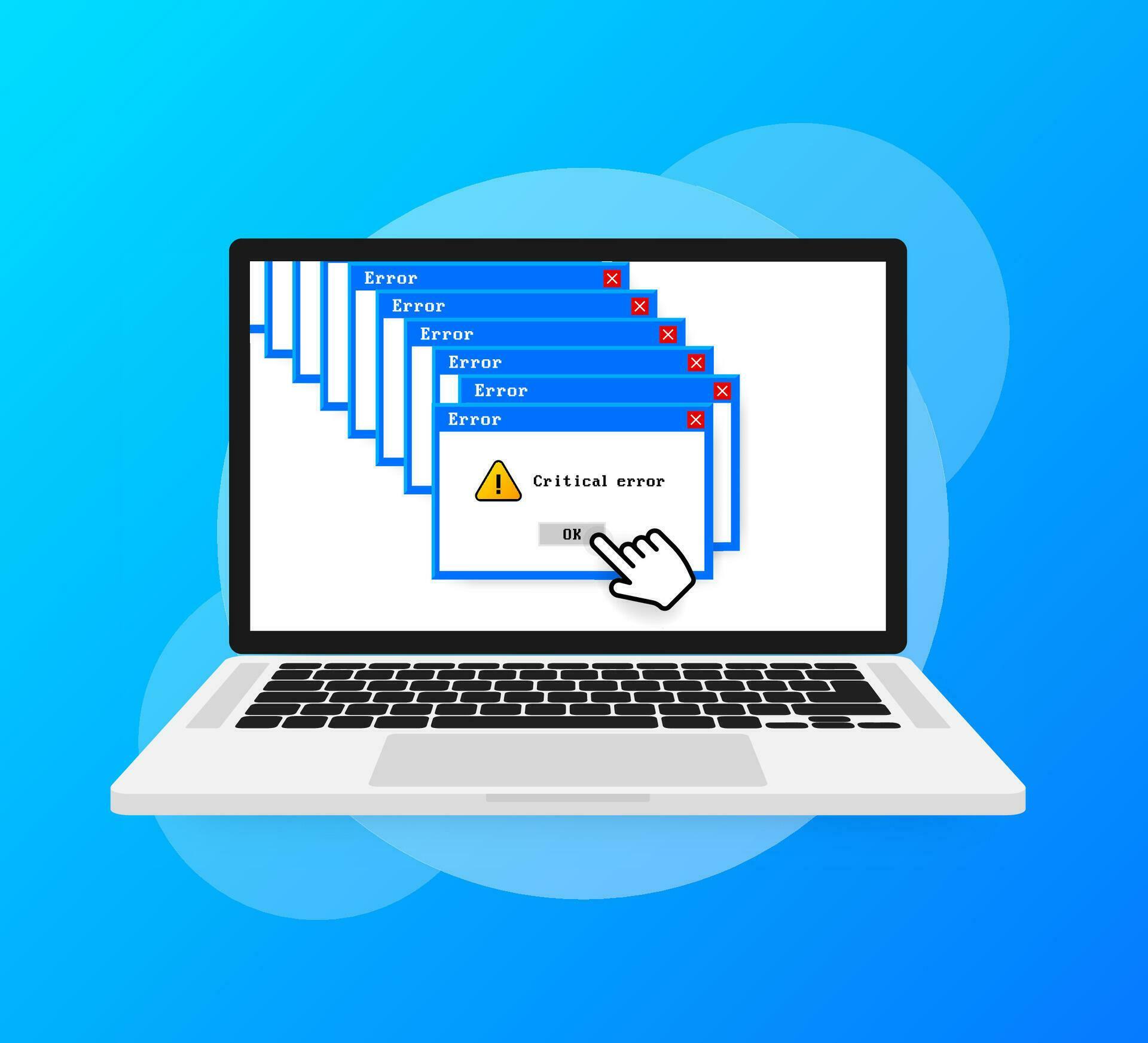 System error vector icon failure pc interface. Error message computer window alert popup ...