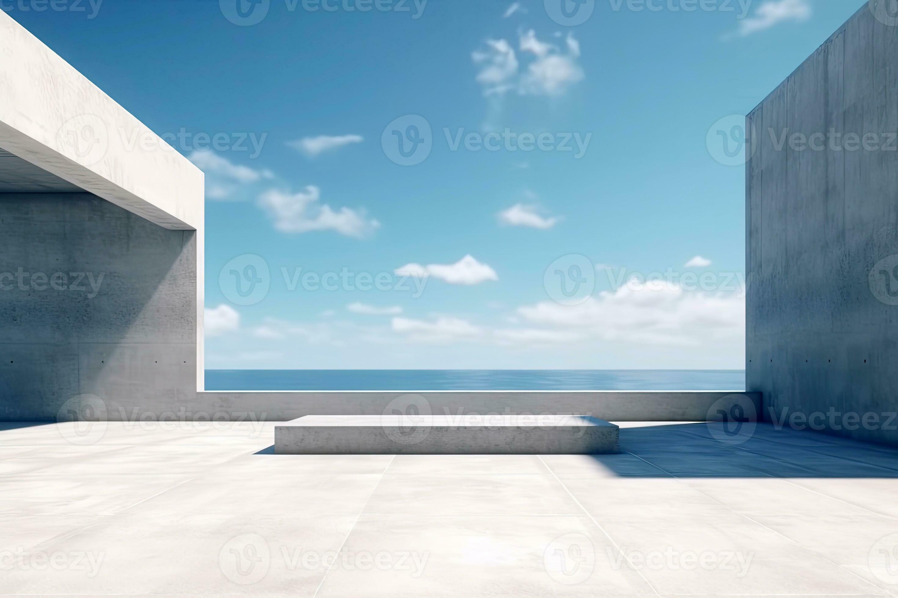 Modern concrete architecture building, exterior floor and roof with ...