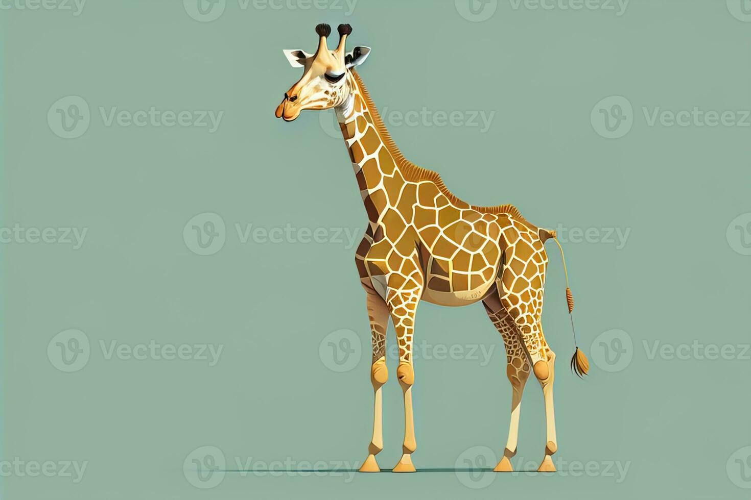 Giraffe Isolated On Green Background Cartoon Style Vector