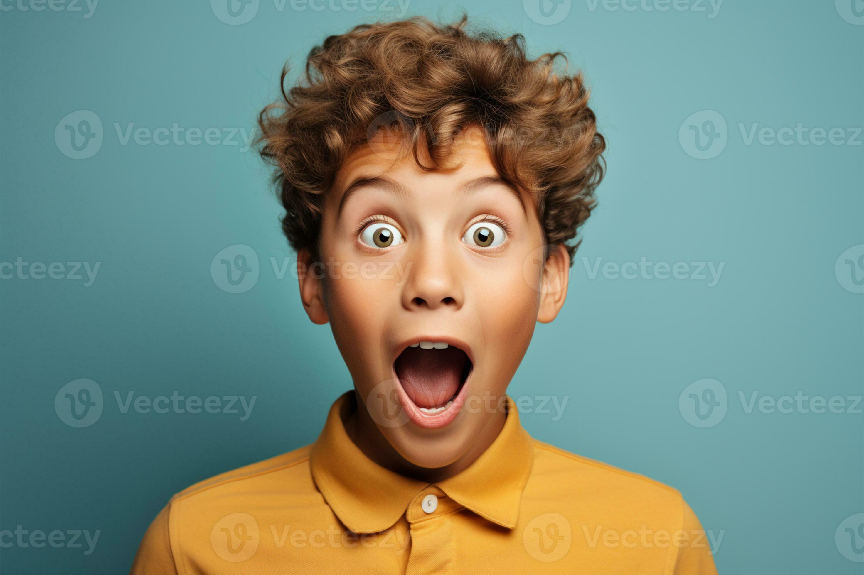 Teenager child boy with shocked facial expression AI Generated 27679376 ...