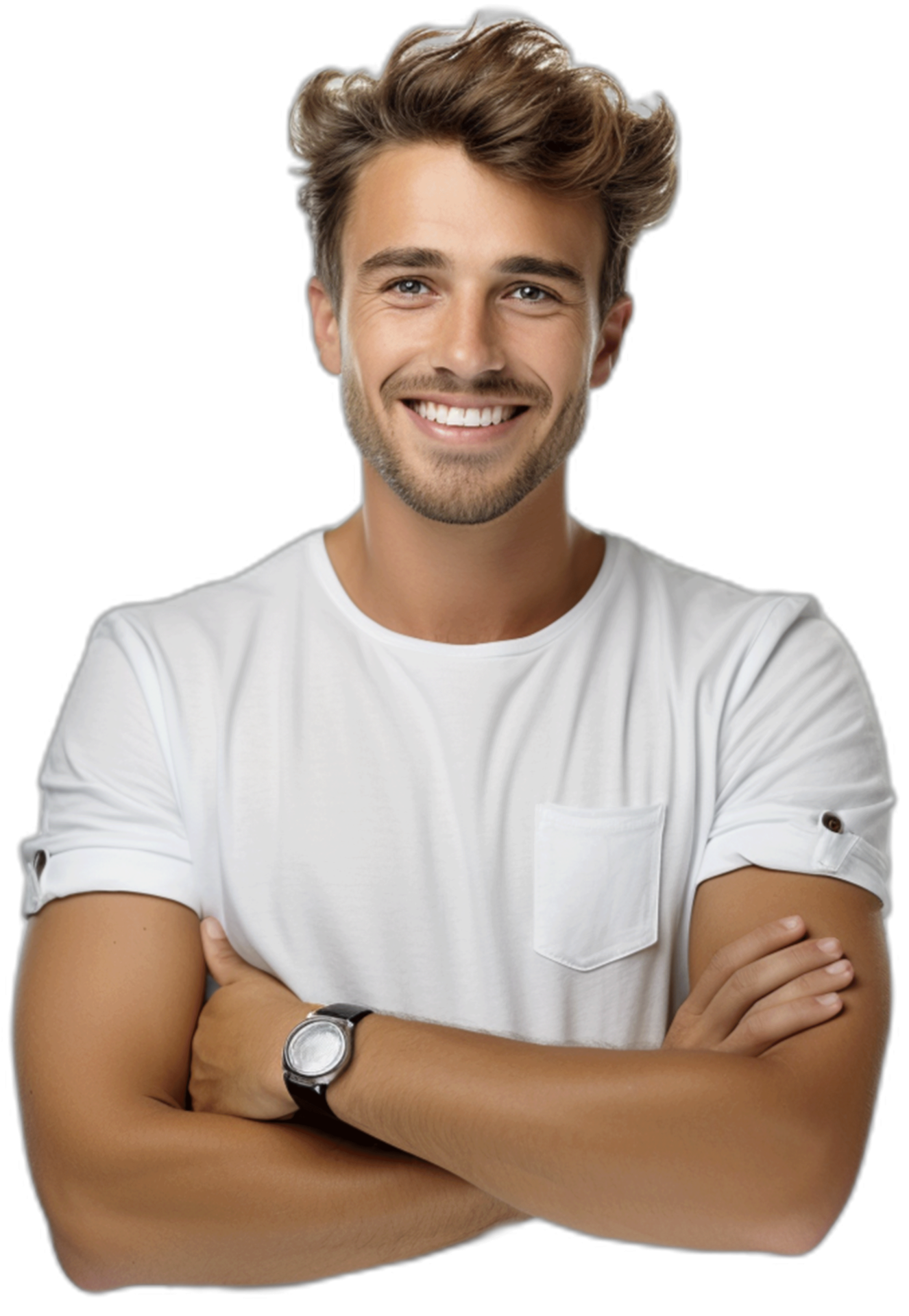 smiling young man in white t-shirt looking at camera AI Generated ...