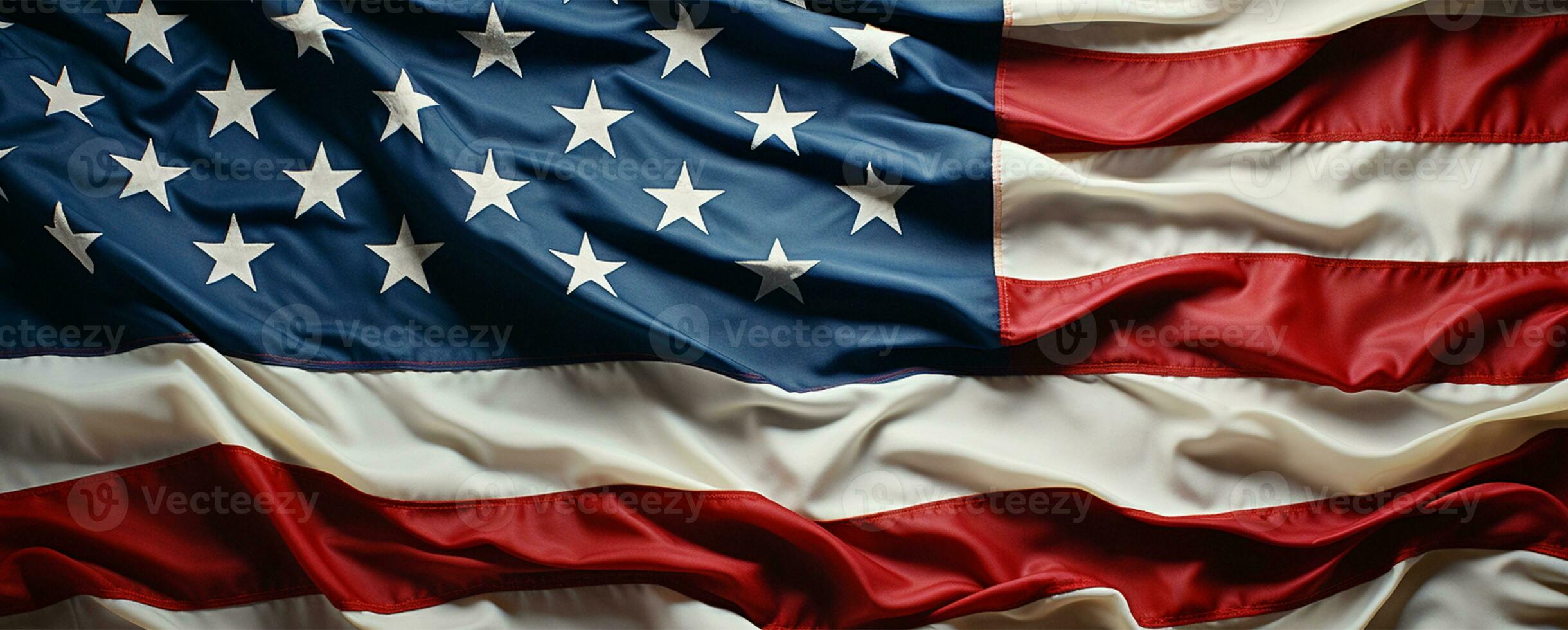 Closeup of rippled American flag, square image with selective focus AI ...
