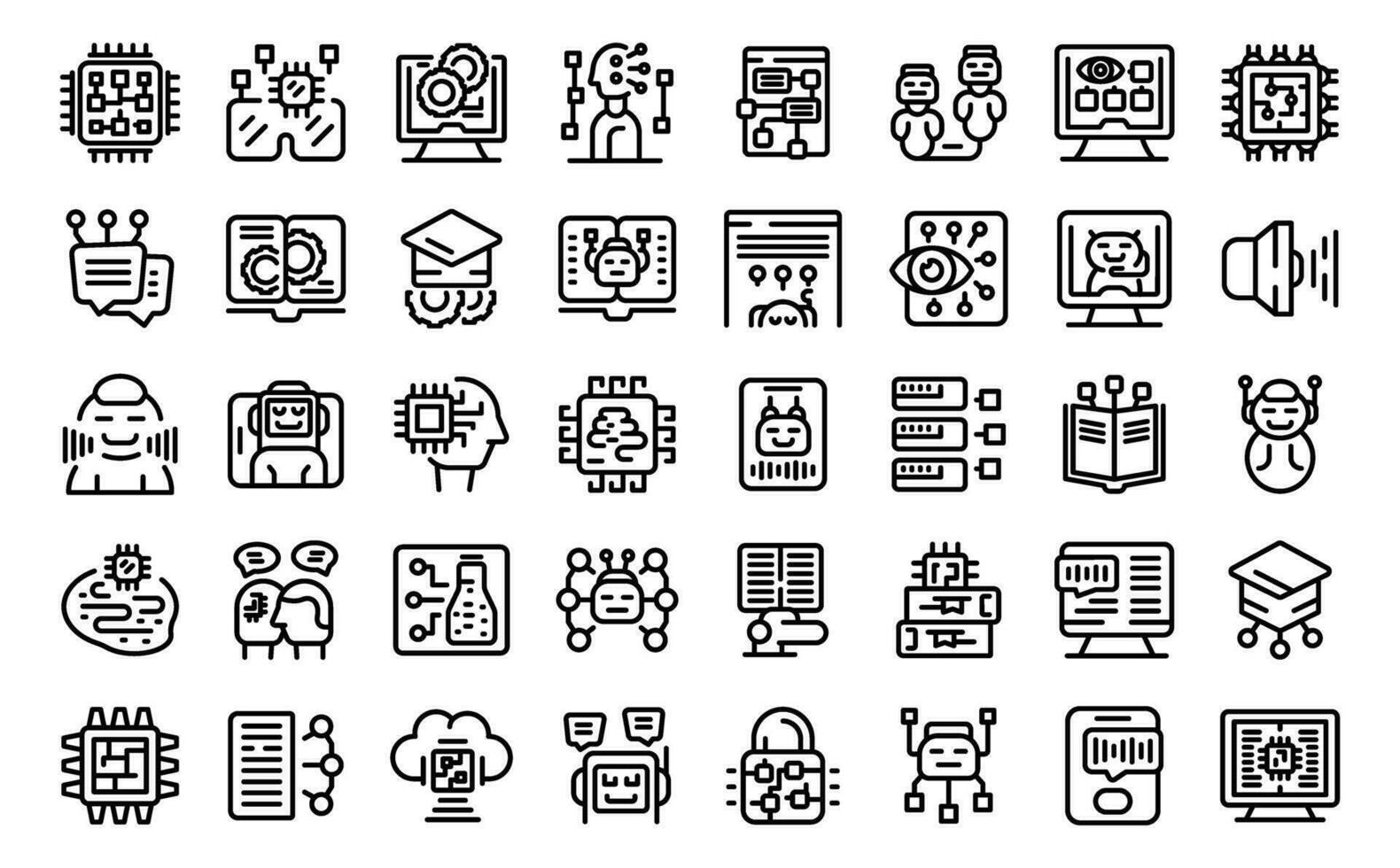 Artificial intelligence in education icons set outline vector. Robot ...