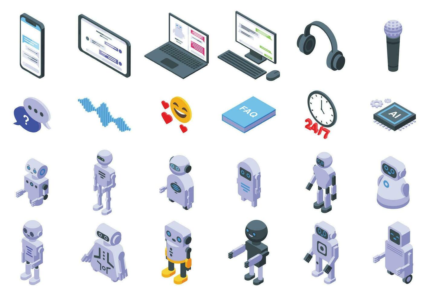 Customer Service Chatbot Icons Set Isometric Vector Ai Digital