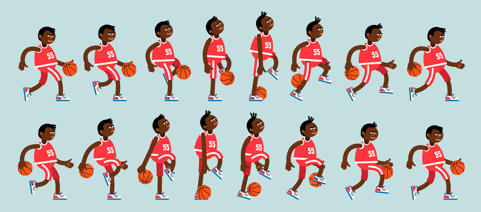 A cartoonish African American basketball player dribbling a ball 27688520 Vector Art at Vecteezy