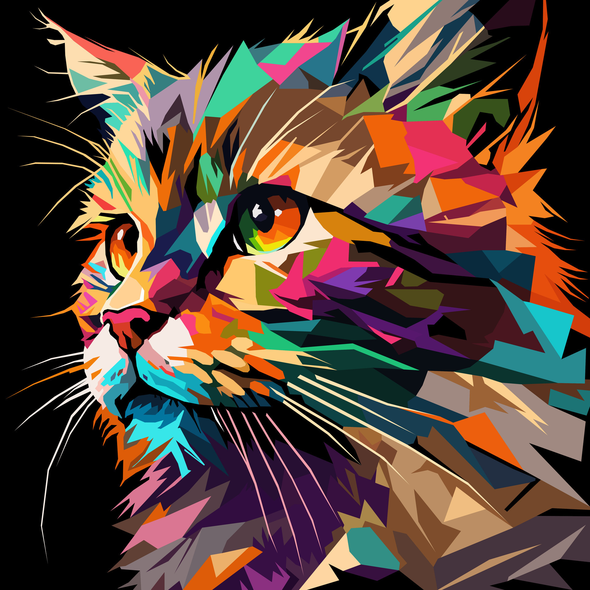cat face drawn using WPAP art style, pop art, vector illustration ... cat face drawn using WPAP art style, pop art, vector illustration ...