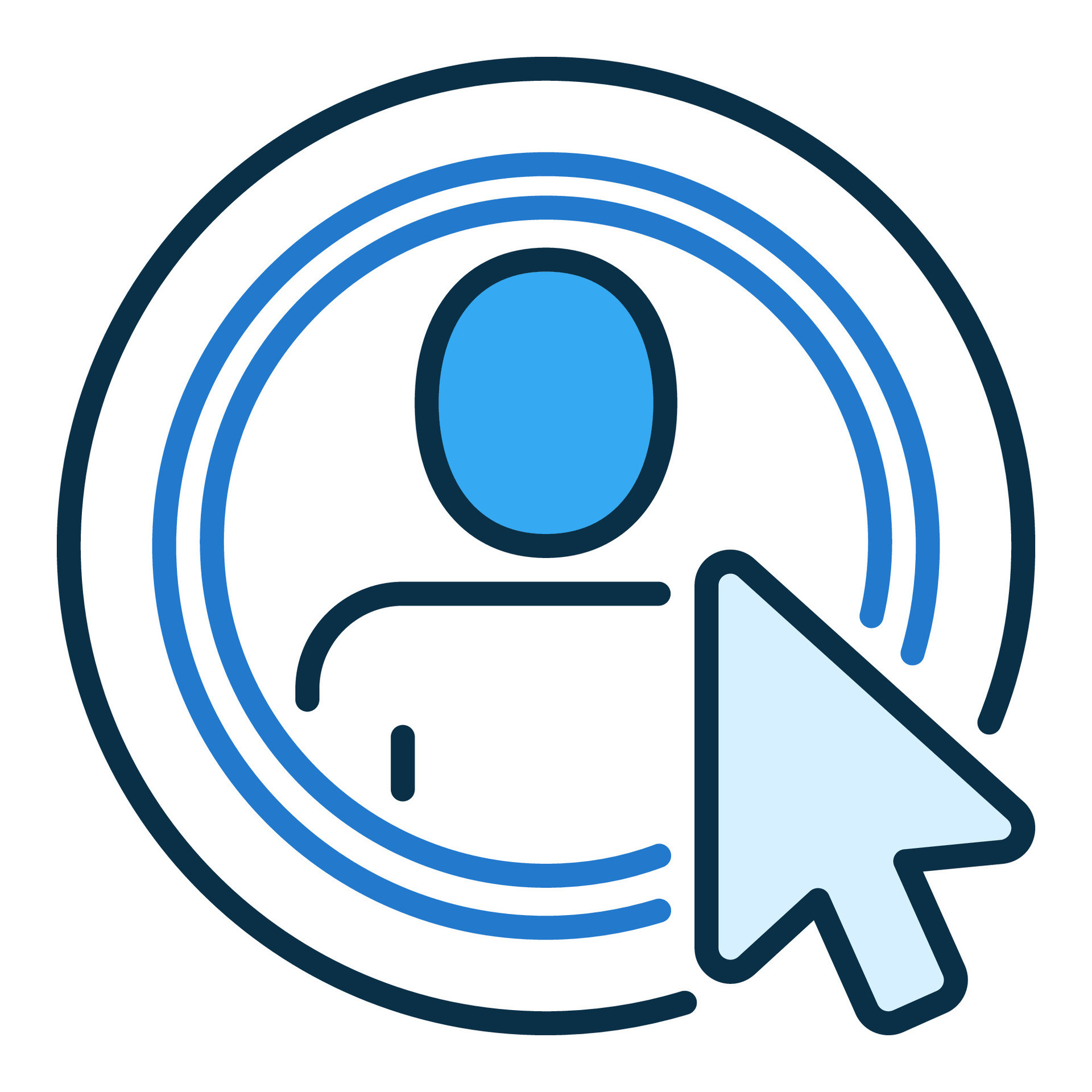 Mouse Cursor on Circle with Man vector Computer Click concept blue icon ...