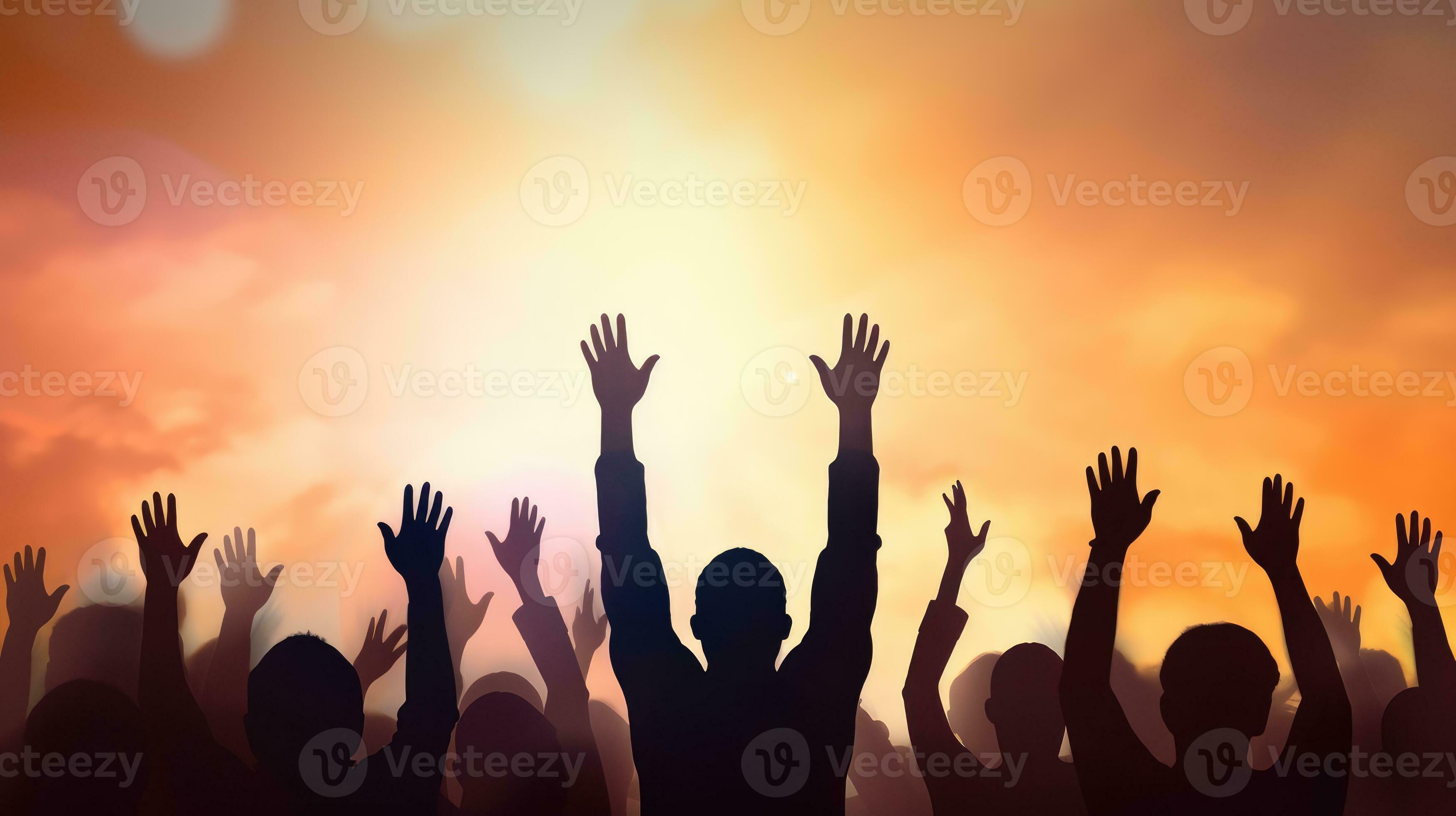 Silhouette Of A Group Of People Raising Their Hands In The Air Human Rights Day 27697684 Stock