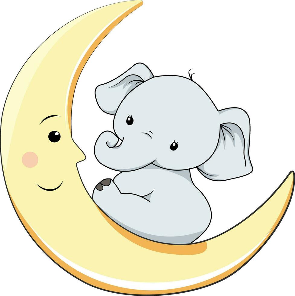 Cute elephant is sitting up on the moon 27699320 Vector Art at Vecteezy