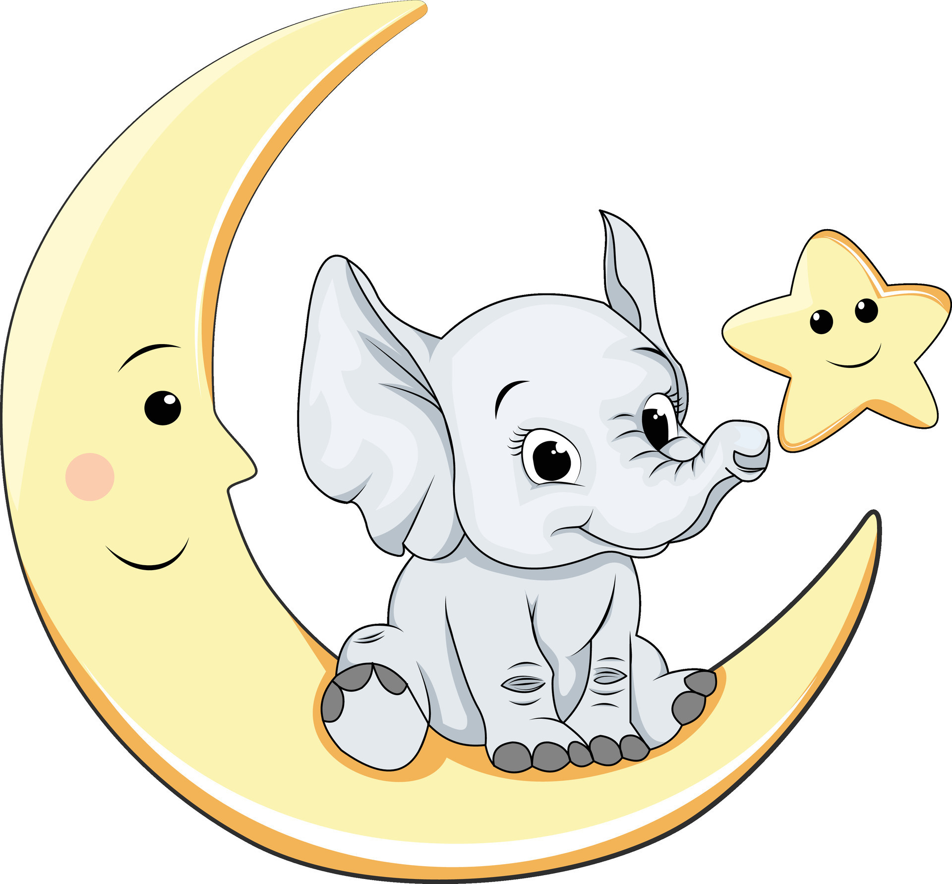 Cute elephant is sitting on cute moon and stars 27699323 Vector Art at ...
