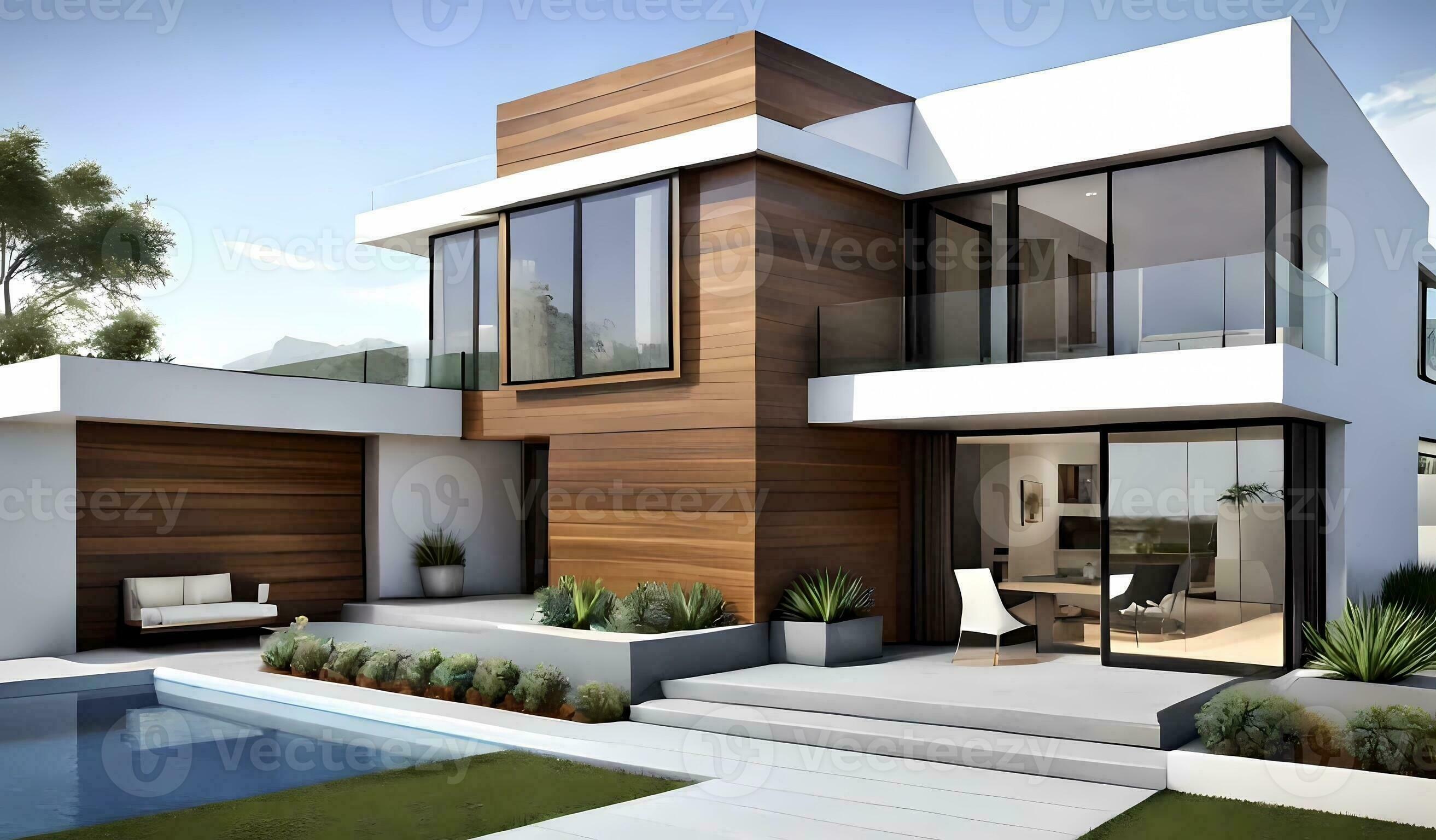 3d rendering of luxury house exterior view of villa with luxury swimming pool 27699756 Stock ...