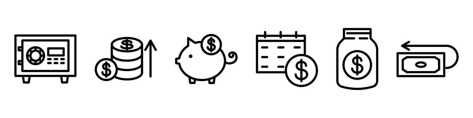Vector money savings icon set. Editable stroke. Collection of line ...