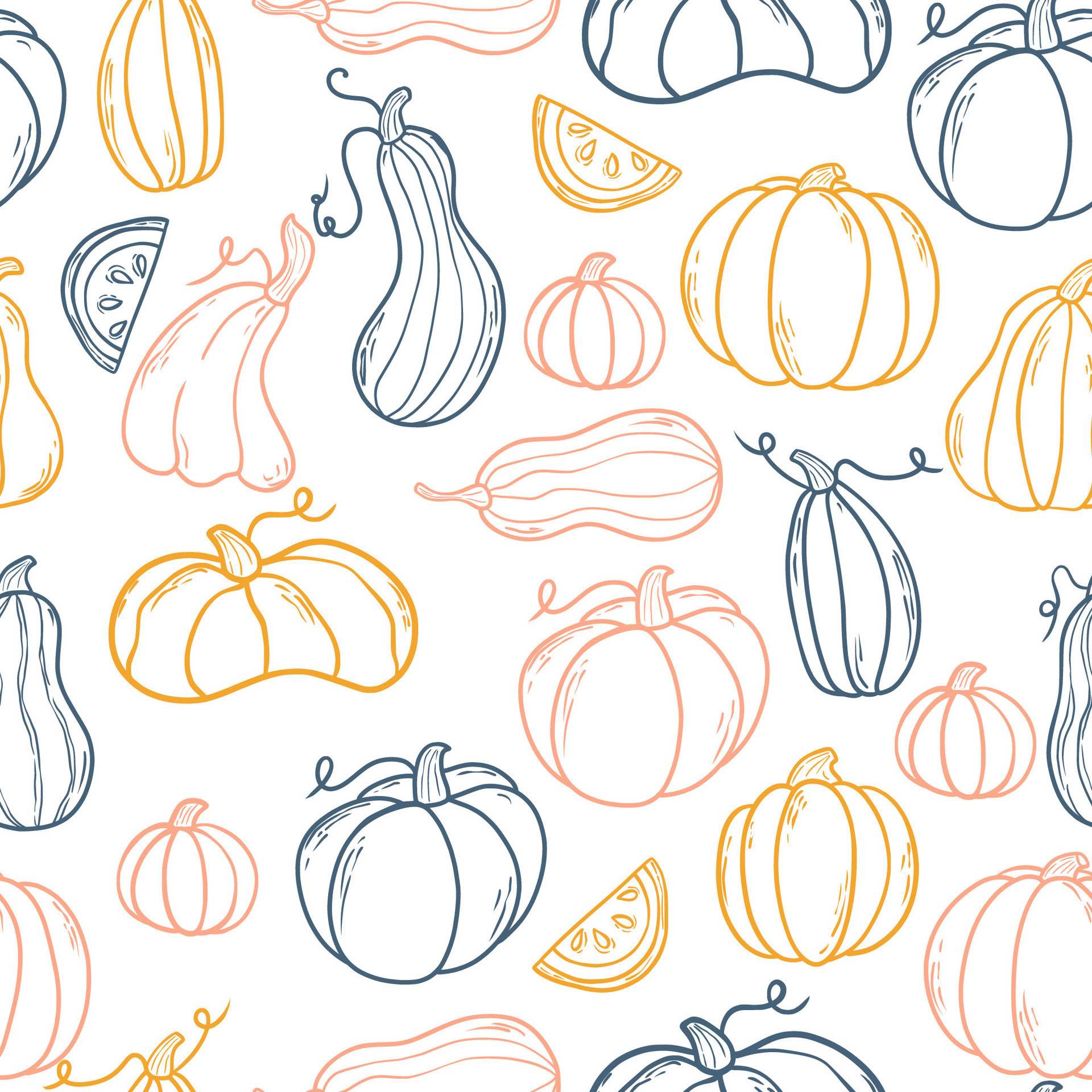 Pumpkin set. Doodle. Hand drawing. Vector illustration in modern style ...