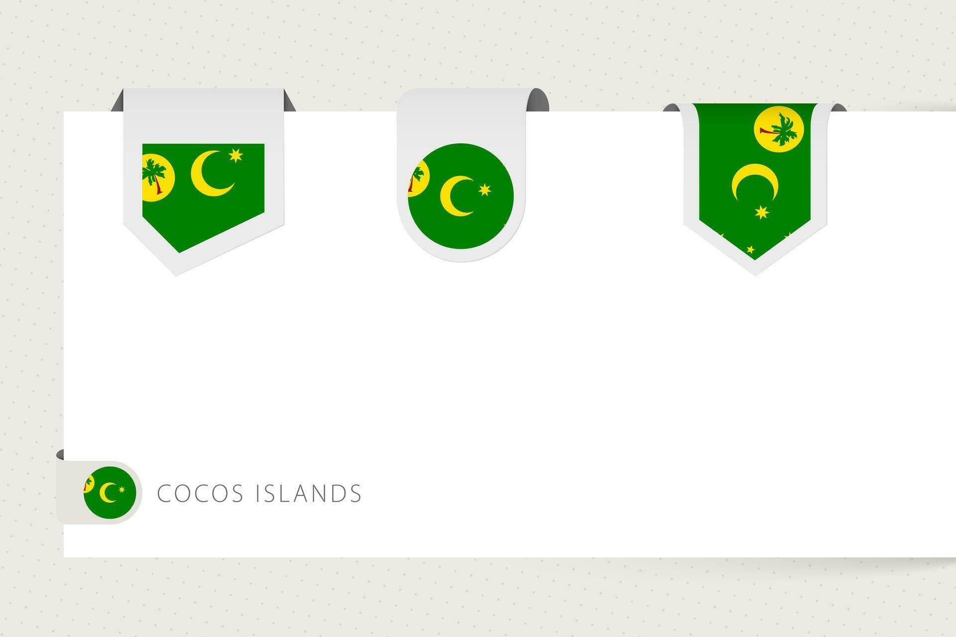 Label flag collection of Cocos Islands in different shape. Ribbon flag template of Cocos Islands ...