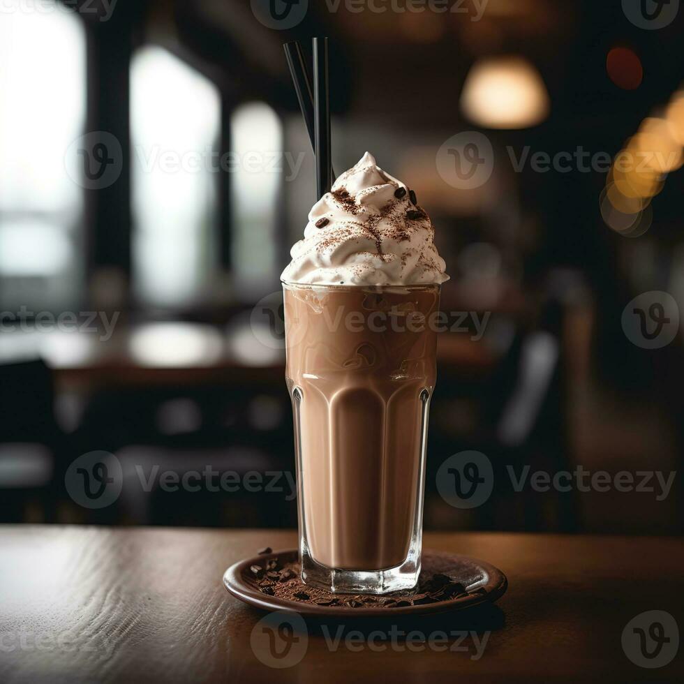 Frappe. Coffee summer dessert. Selective focus, bokeh. AI generated ...