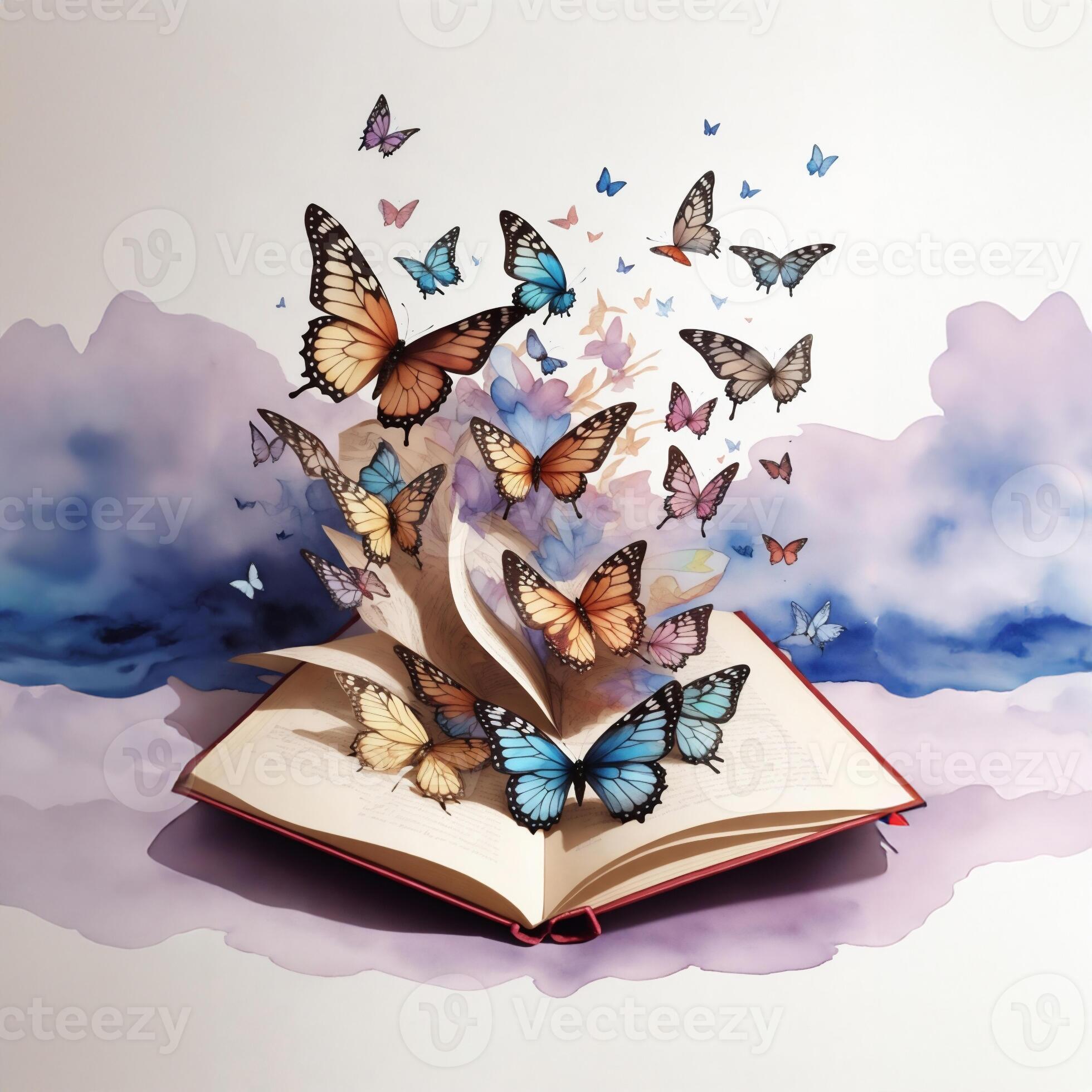 graphics open book with butterflies flying out of it 27717647 Stock Photo at Vecteezy