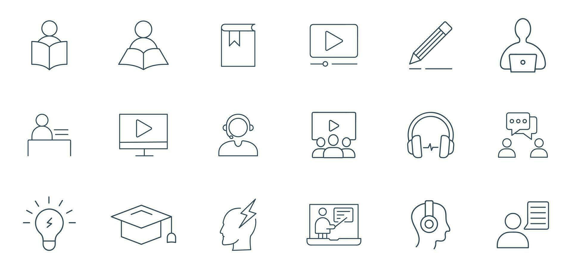 Learning Education line icon set. e learning, presentation, reading ...