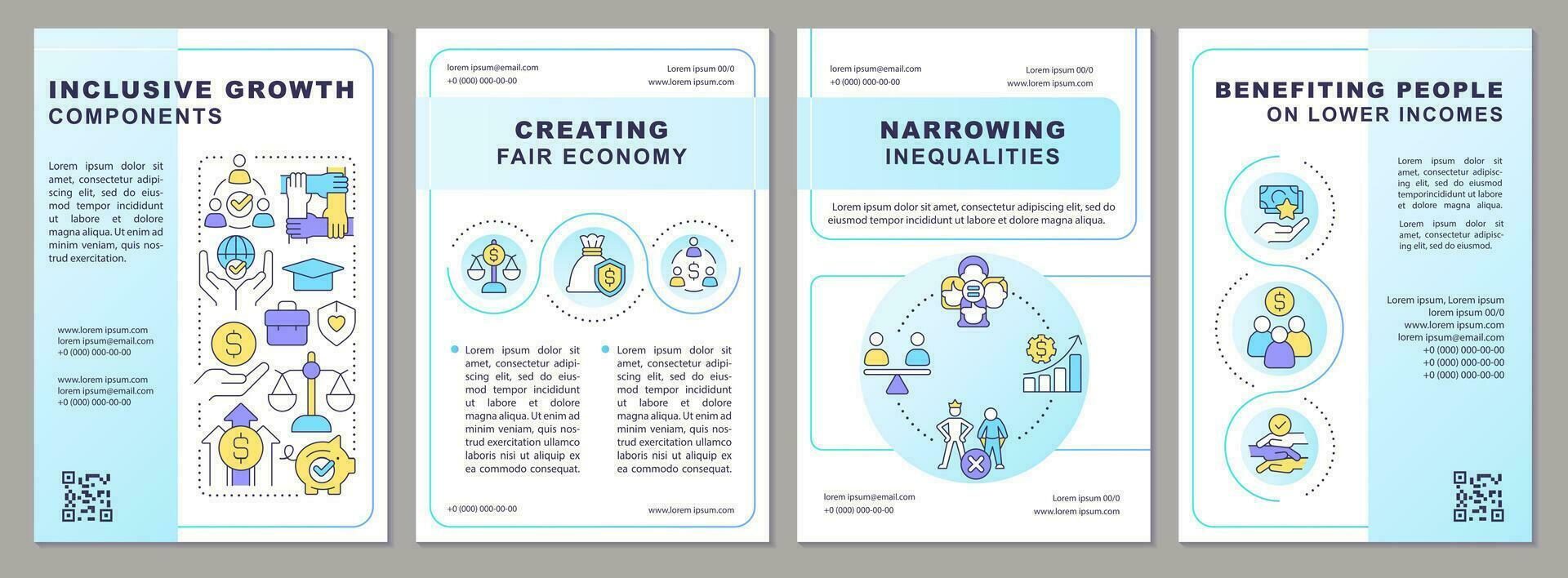 How to achieve inclusive growth brochure template. Social equality. Leaflet design with linear ...