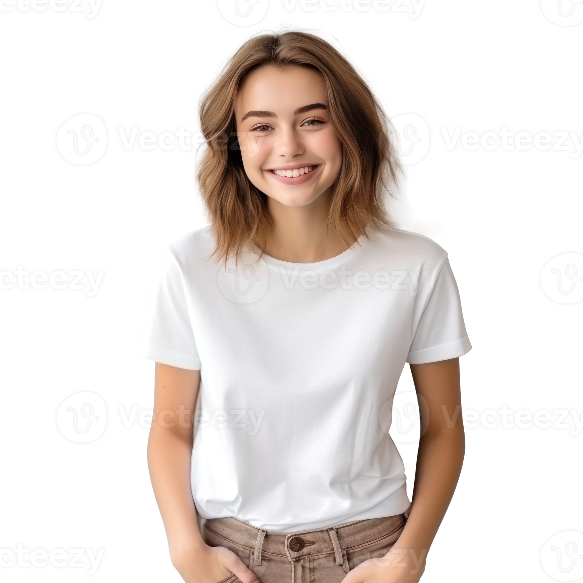 Young Woman In White T Shirt Isolated 27729268 Png