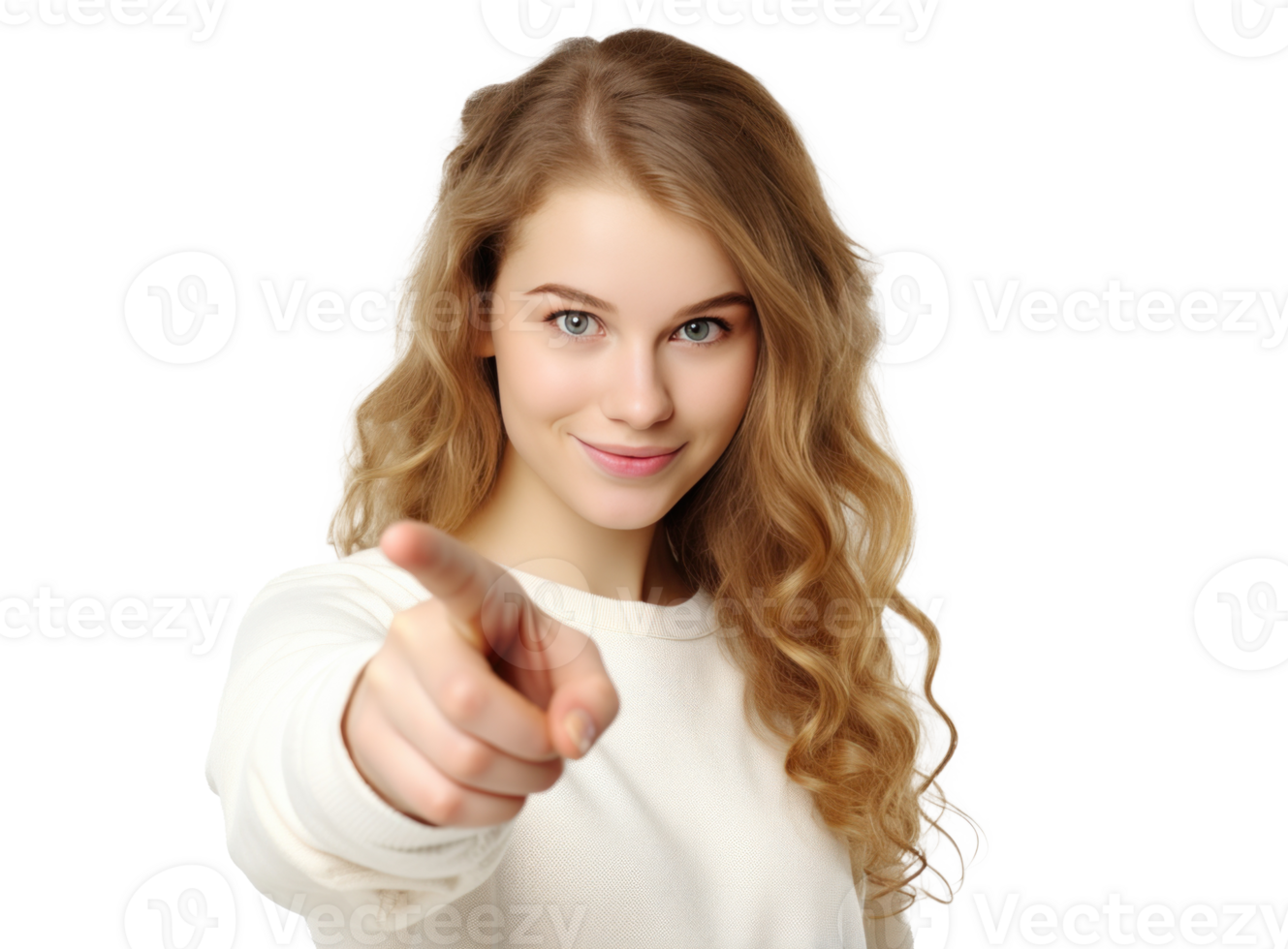 Young Girl Looking At Camera While Pointing Her Finger 27729724 Png