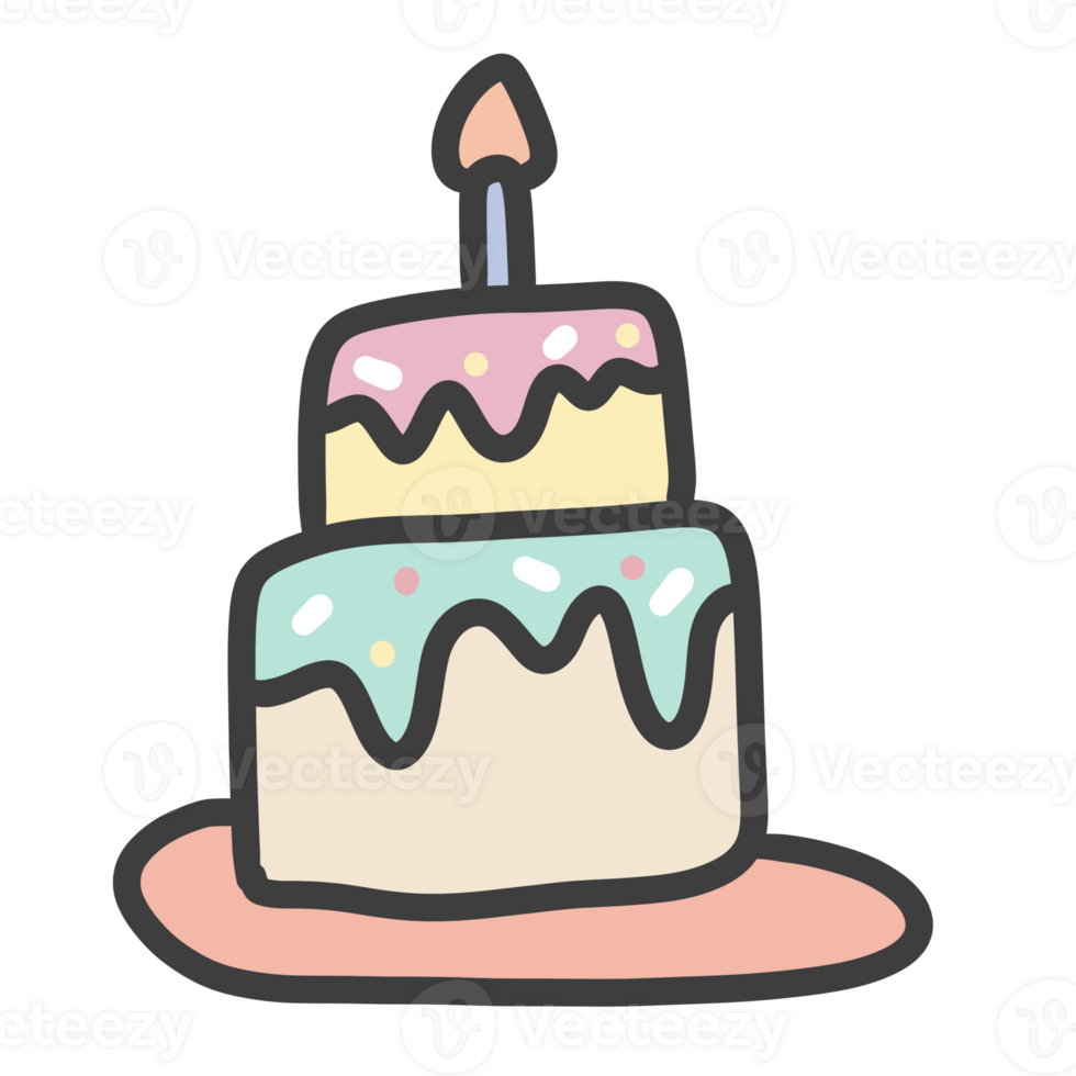 Cute cartoon pastel doodle hand draw birthday cake with candle 27737548 PNG