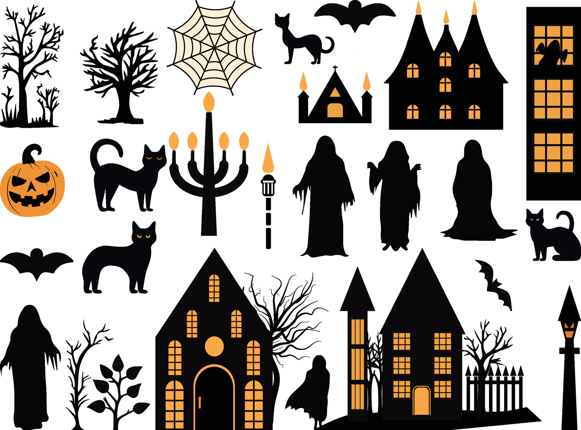 Halloween collection ,Halloween set in black and orange colour includes ...