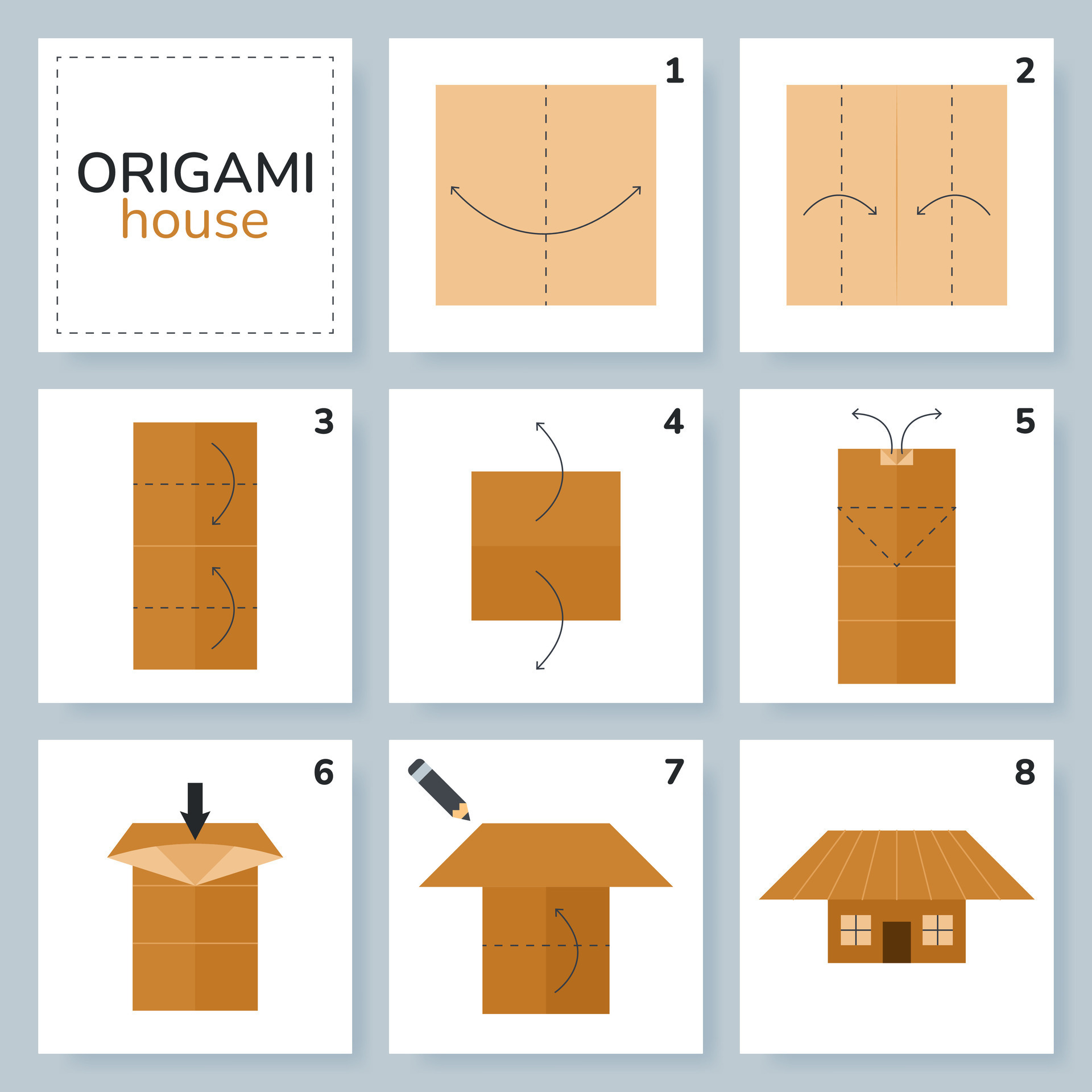 Small House origami scheme tutorial moving model. Origami for kids ... Small House origami scheme tutorial moving model. Origami for kids ...