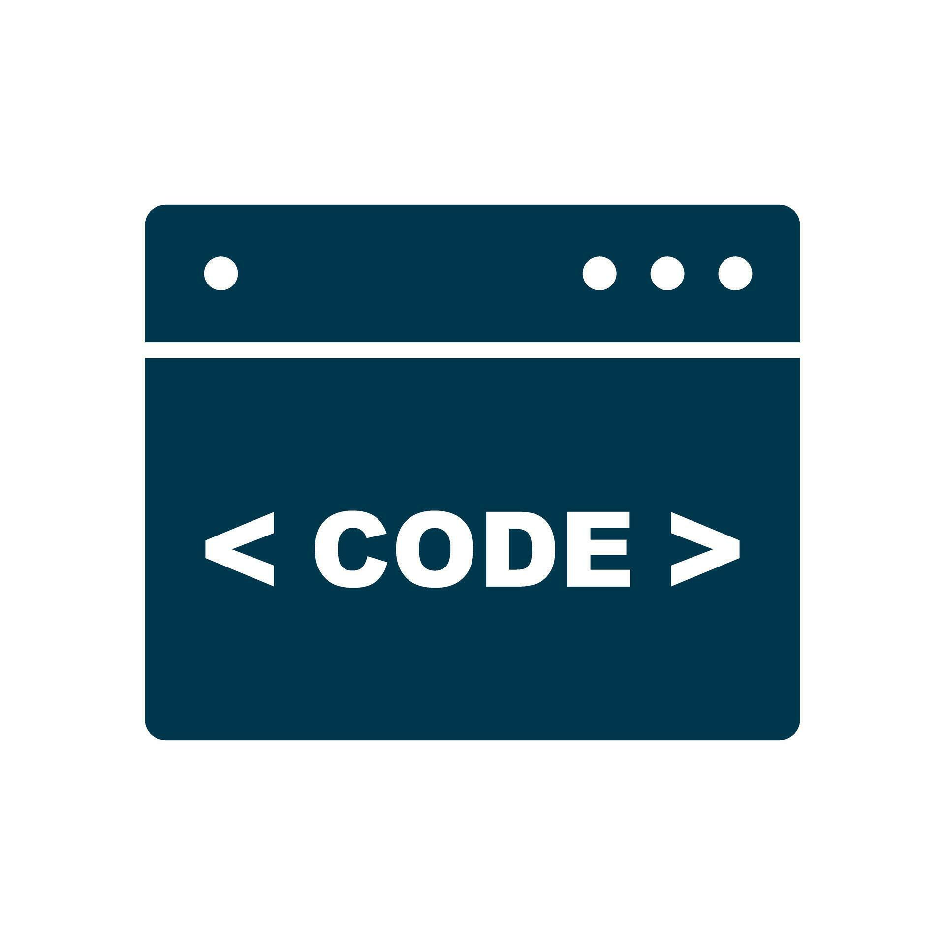 Programming code and browser window silhouette icon. Source code ...