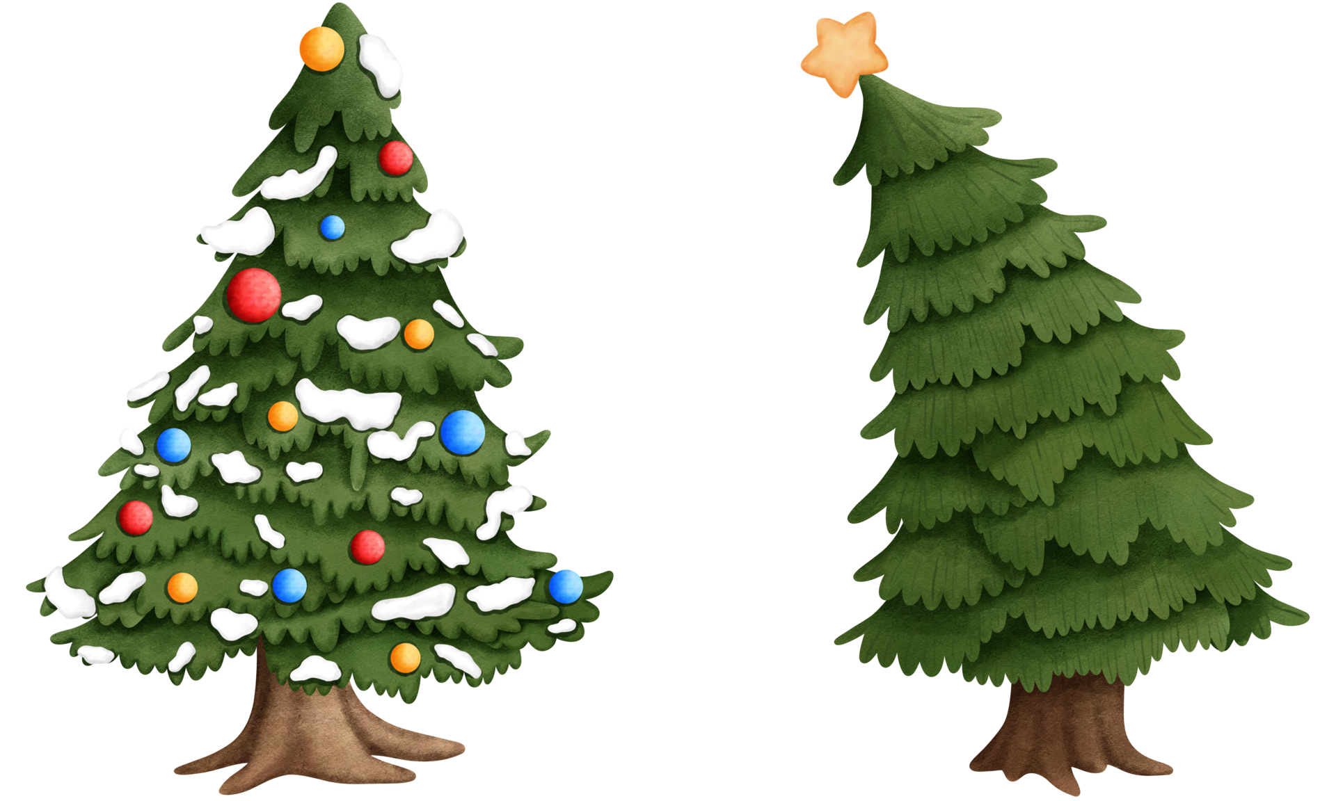 Set of cute watercolor christmas pine trees with snow and christmas ...