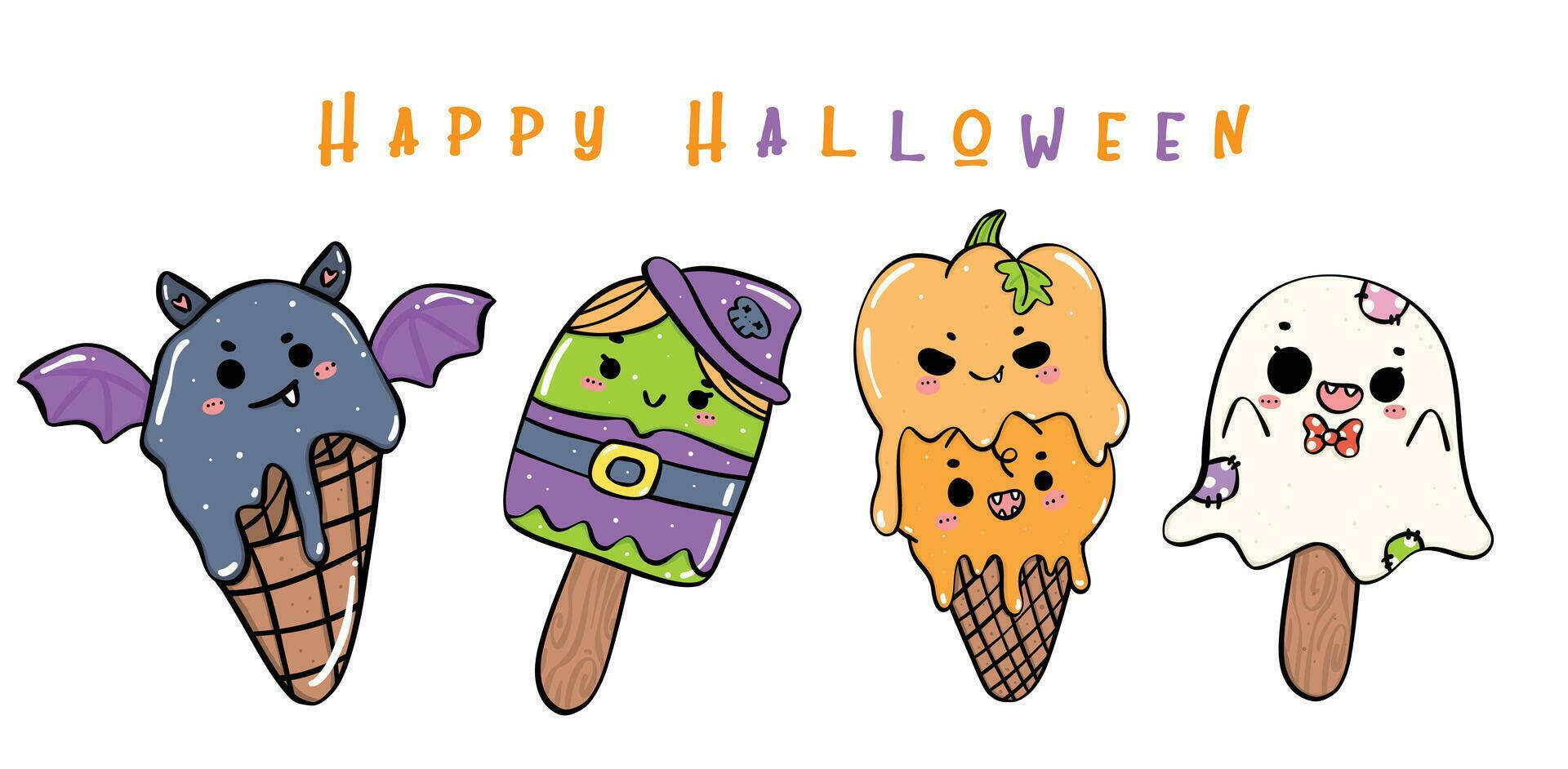 Cute Vibrant Festive Ice Cream Halloween Costume Doodle Hand drawing ...