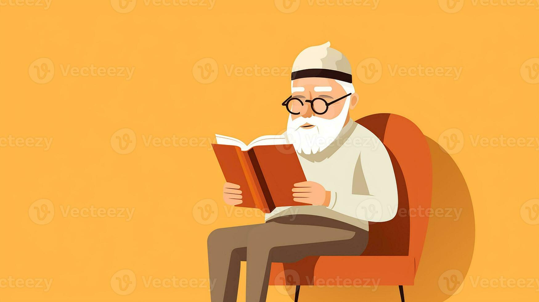 Old Man Reading A Book While Sitting In A Chair Vector Illustration